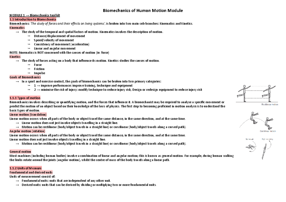 Biomechanics of human motion modulenotes - Biomechanics of Human Motion ...