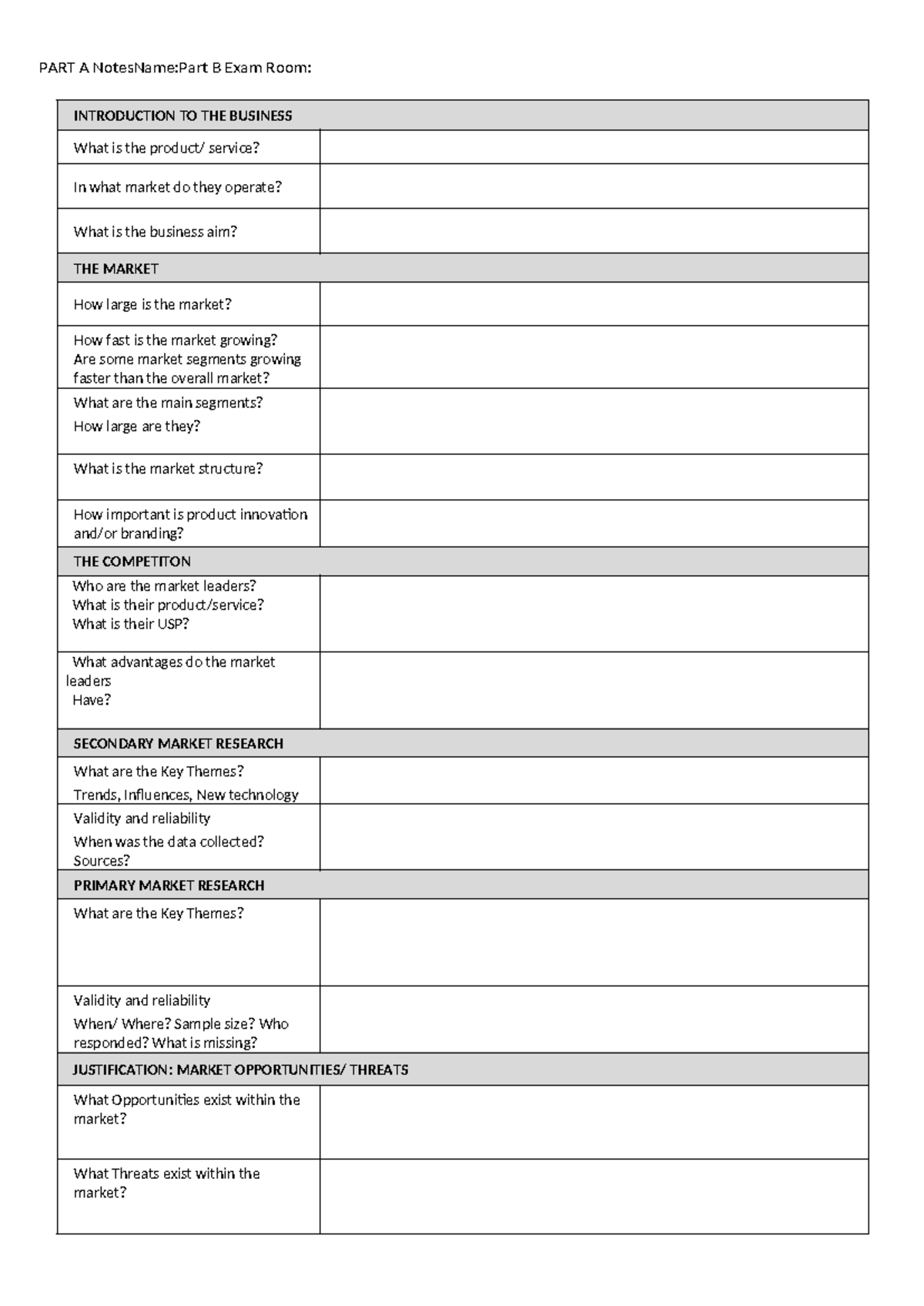 BTEC Nat Bus Unit 2 A4 Notes Template updated - PART A NotesName:Part B ...