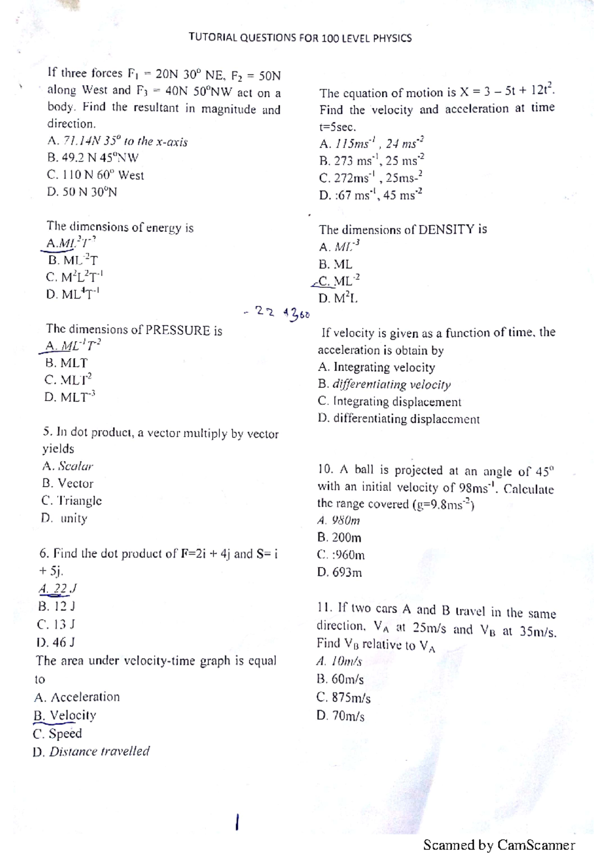 Phy 101 tutorial question i Nsidekwasu - Public health science - Studocu