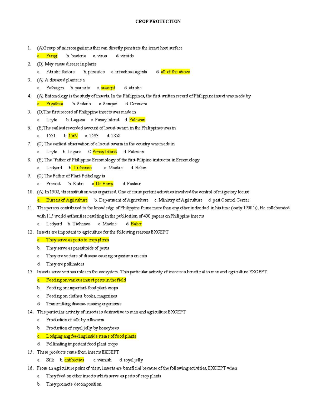 Crop protection 1 - none - CROP PROTECTION (A)Group of microorganisms ...