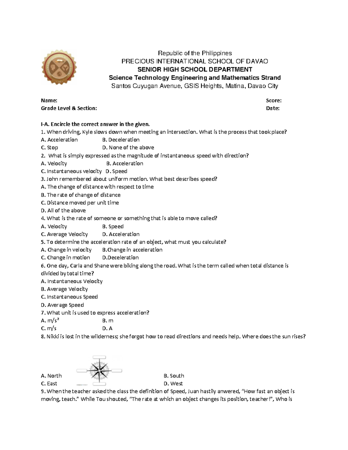 Methods of Research - Pre-Test and Post-Test Sample with Answers ...