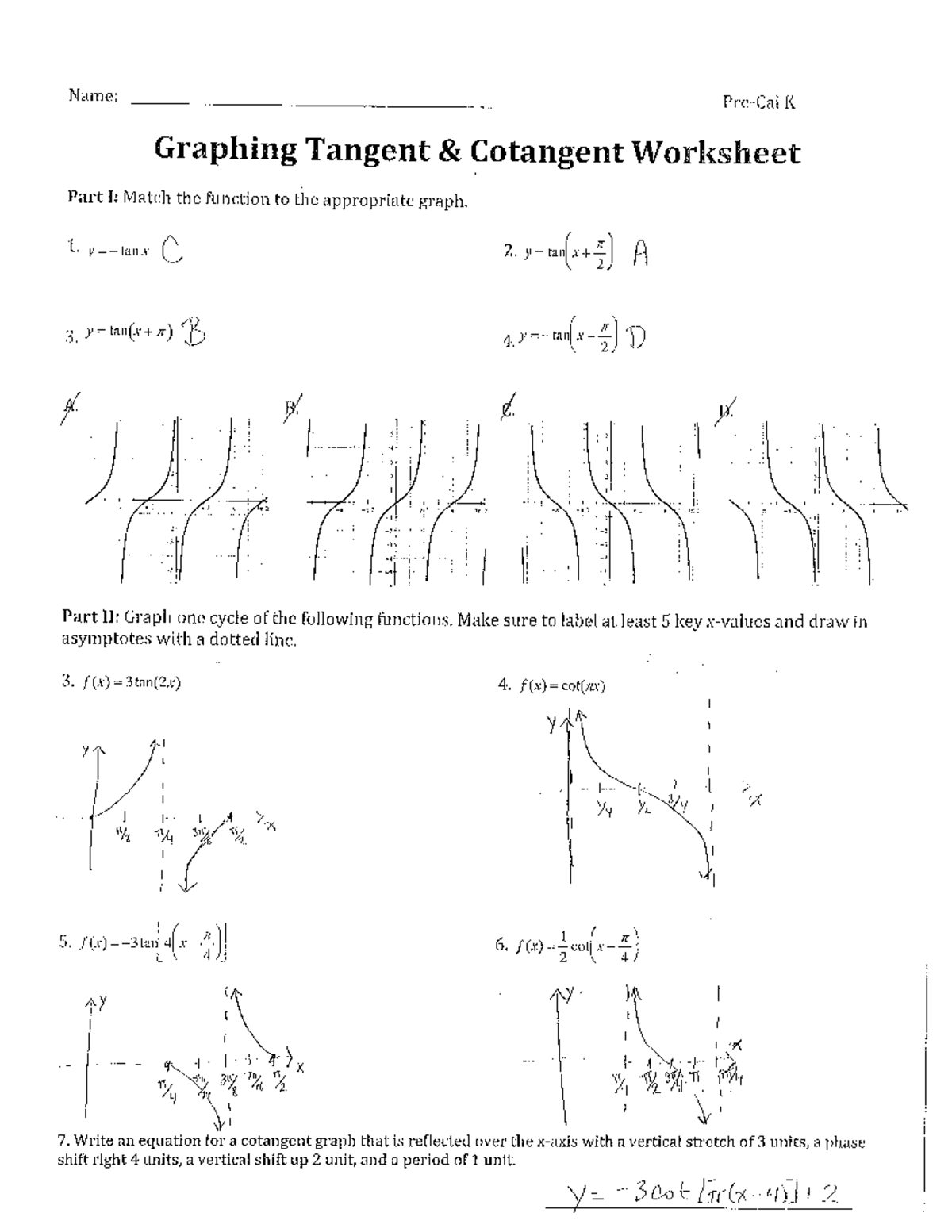 Tan and Cot graphing ws Key - Studocu