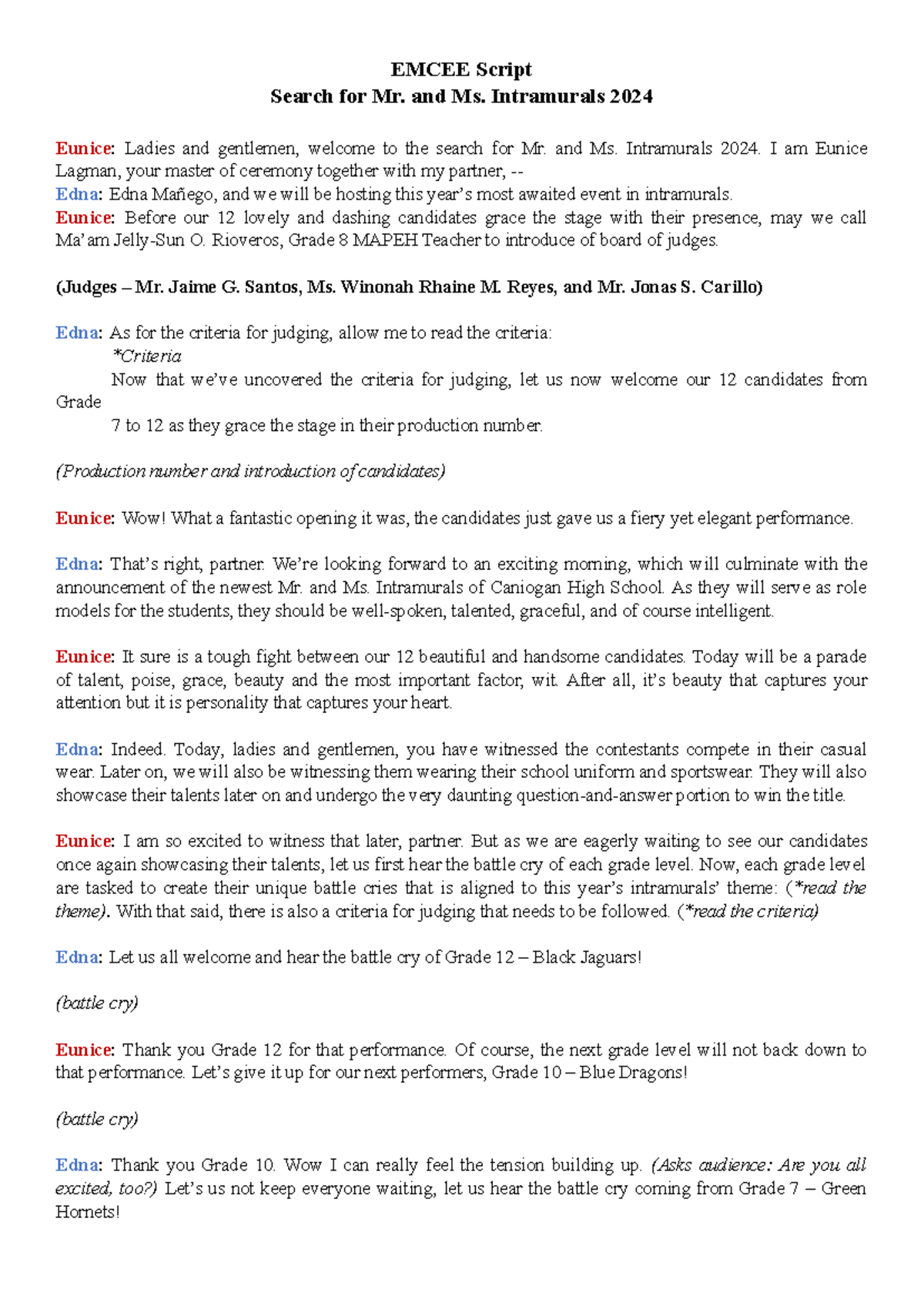 Pageant Intrams Emcee Script - EMCEE Script Search for Mr. and Ms ...