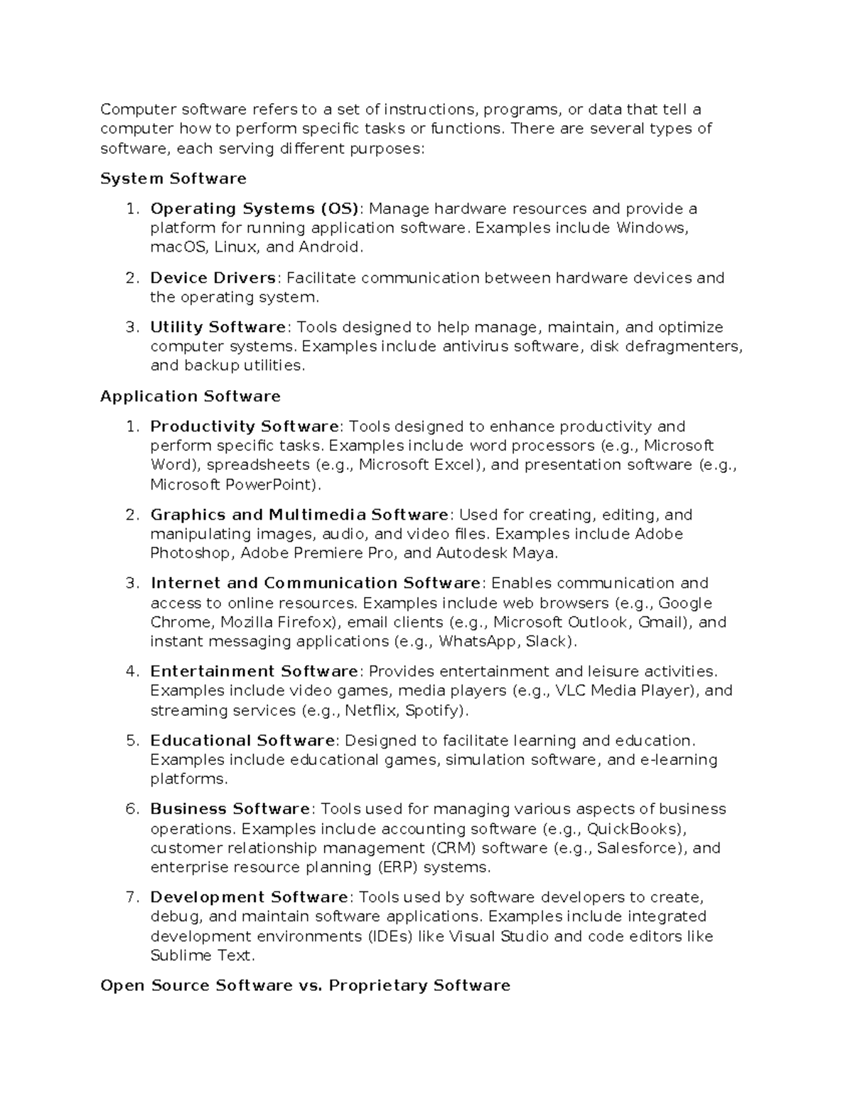 Com 1 - Computer - Computer software refers to a set of instructions ...