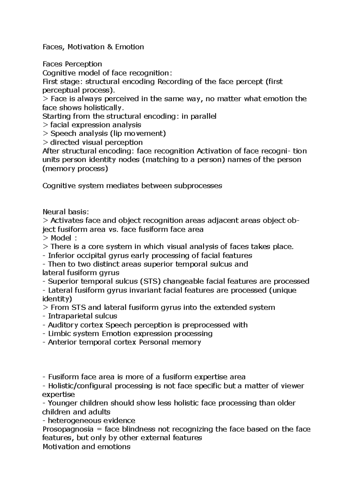 Faces - Introduction To Cognitive Psychology - Faces, Motivation ...