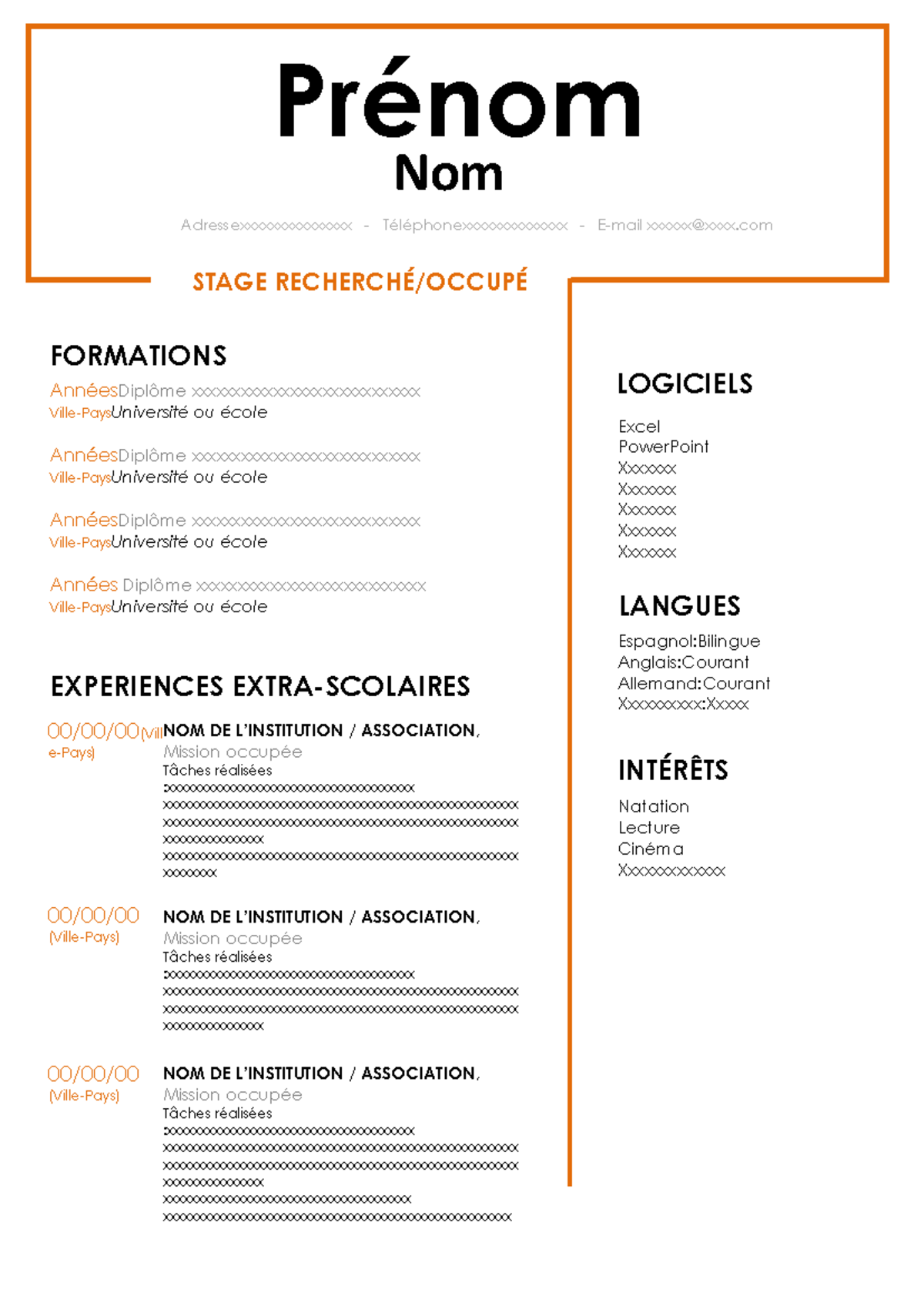 cv exemplaireeee - AnnéesDiplôme xxxxxxxxxxxxxxxxxxxxxxxxxxxx Ville ...
