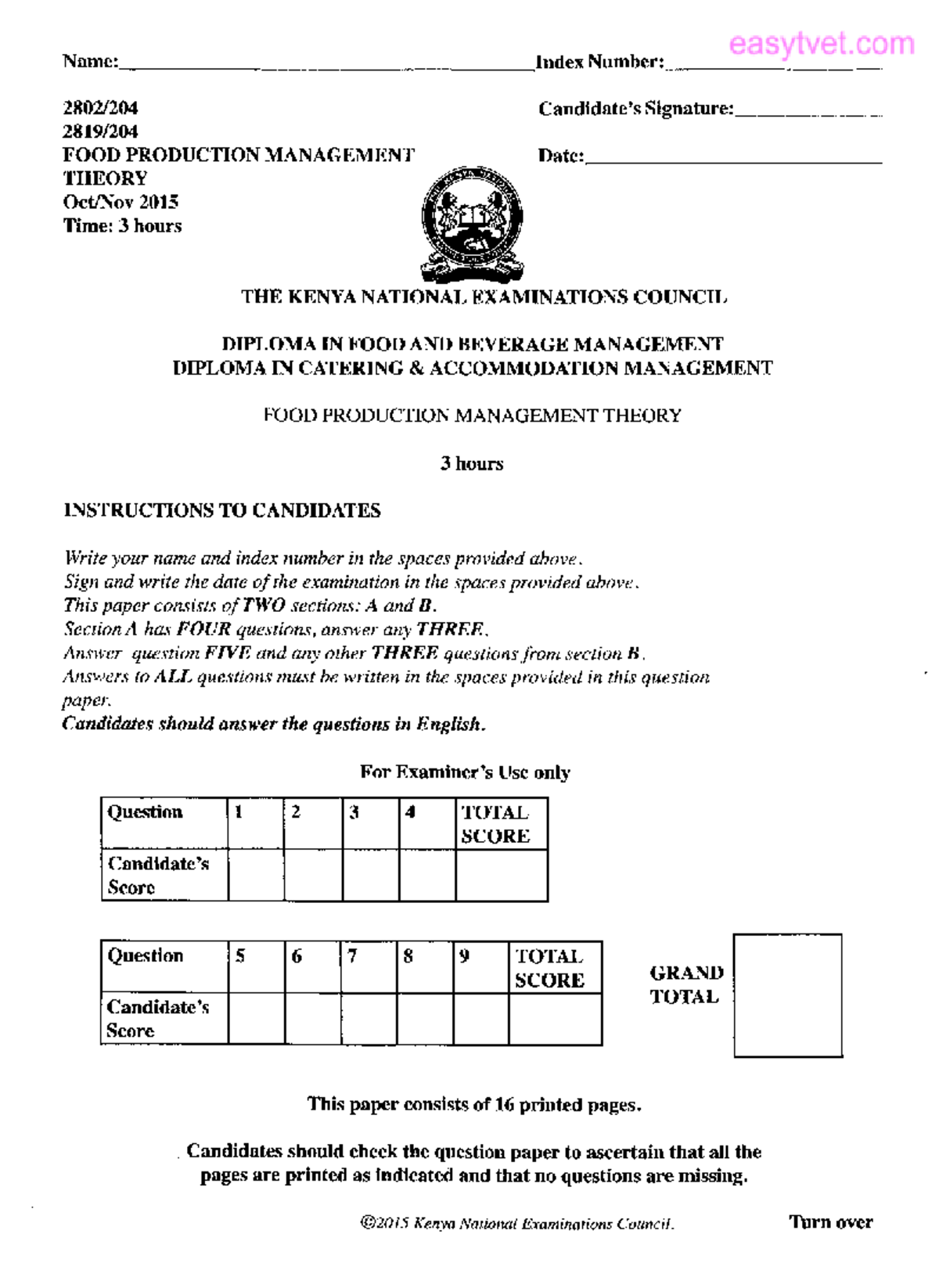2015 nov - Summary - easytvet Name: Index Number: Signature: FOOD ...