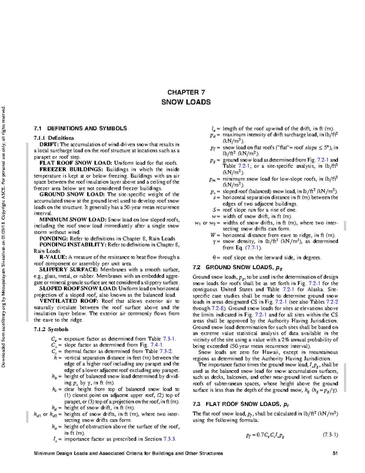 ASCE716Snow Loads - Snow Load - CHAPTER 7 SNOW LOADS 7 DEFINITIONS AND ...