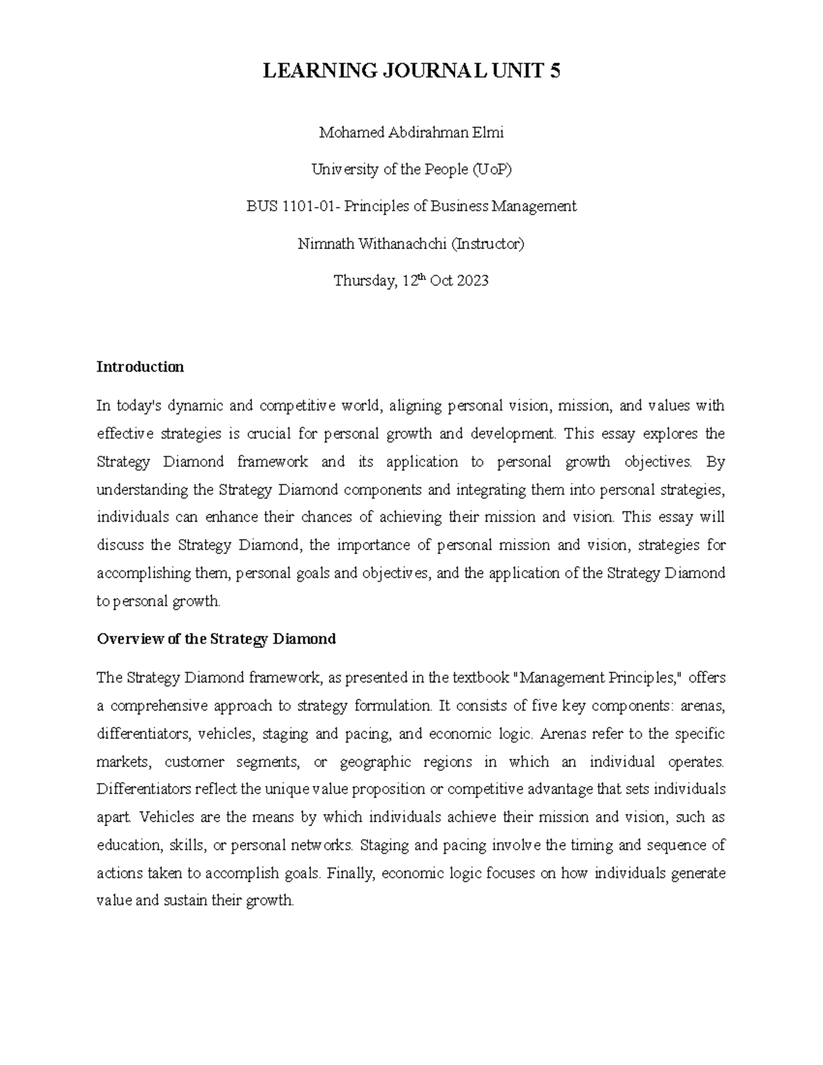 Learning Journal UNIT 5 - LEARNING JOURNAL UNIT 5 Mohamed Abdirahman Elmi University of the ...