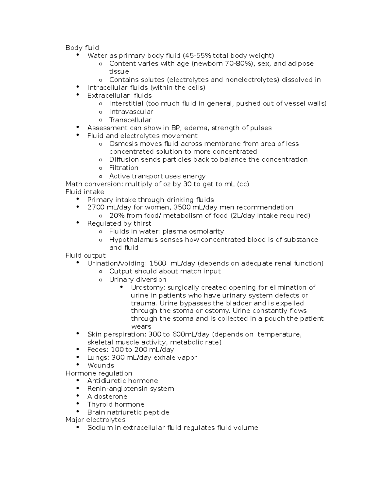 Genitourinary Assessment - Body fluid Water as primary body fluid (45 ...