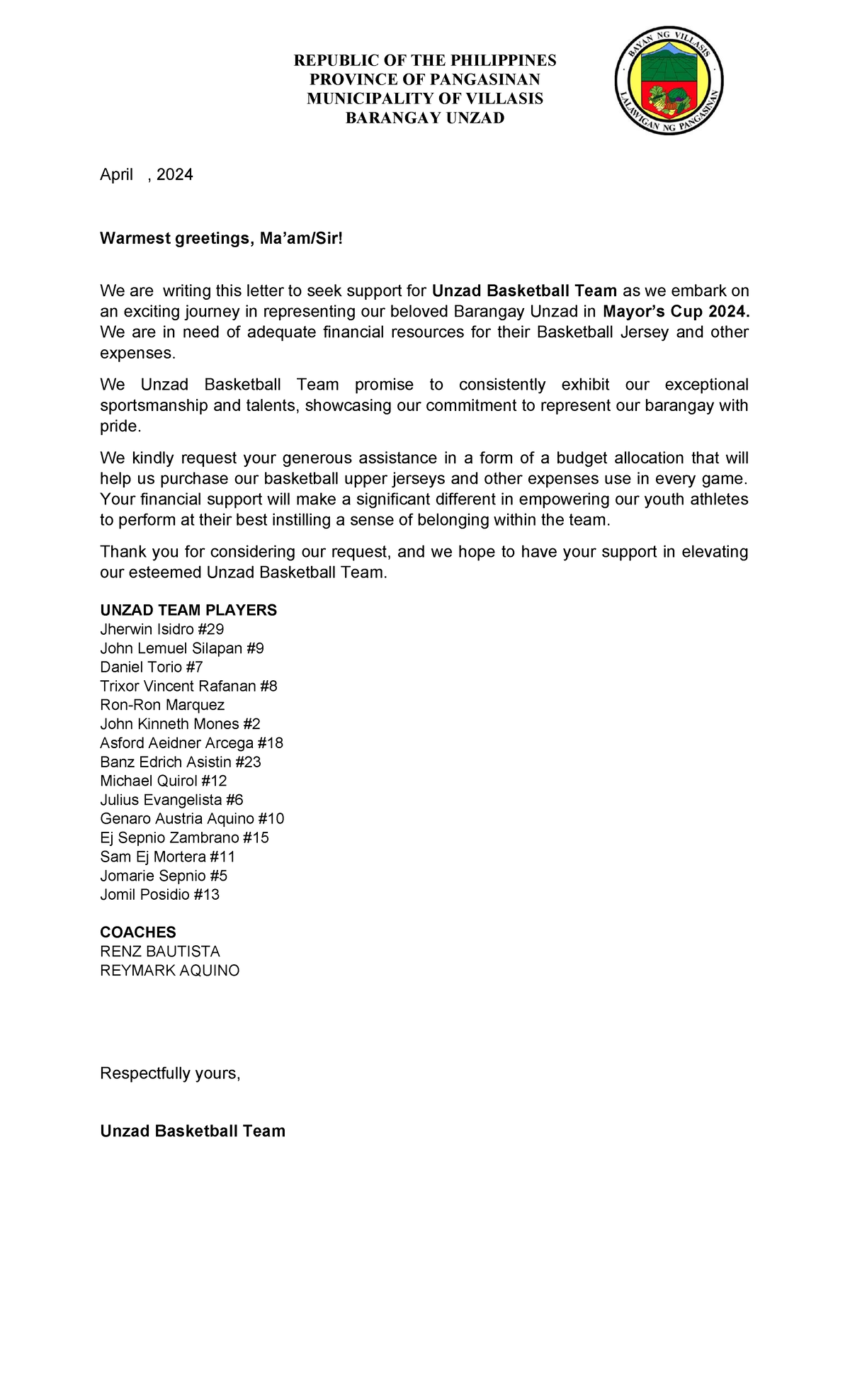 Solicitation Letter for Mayor's Cup-1 - REPUBLIC OF THE PHILIPPINES ...