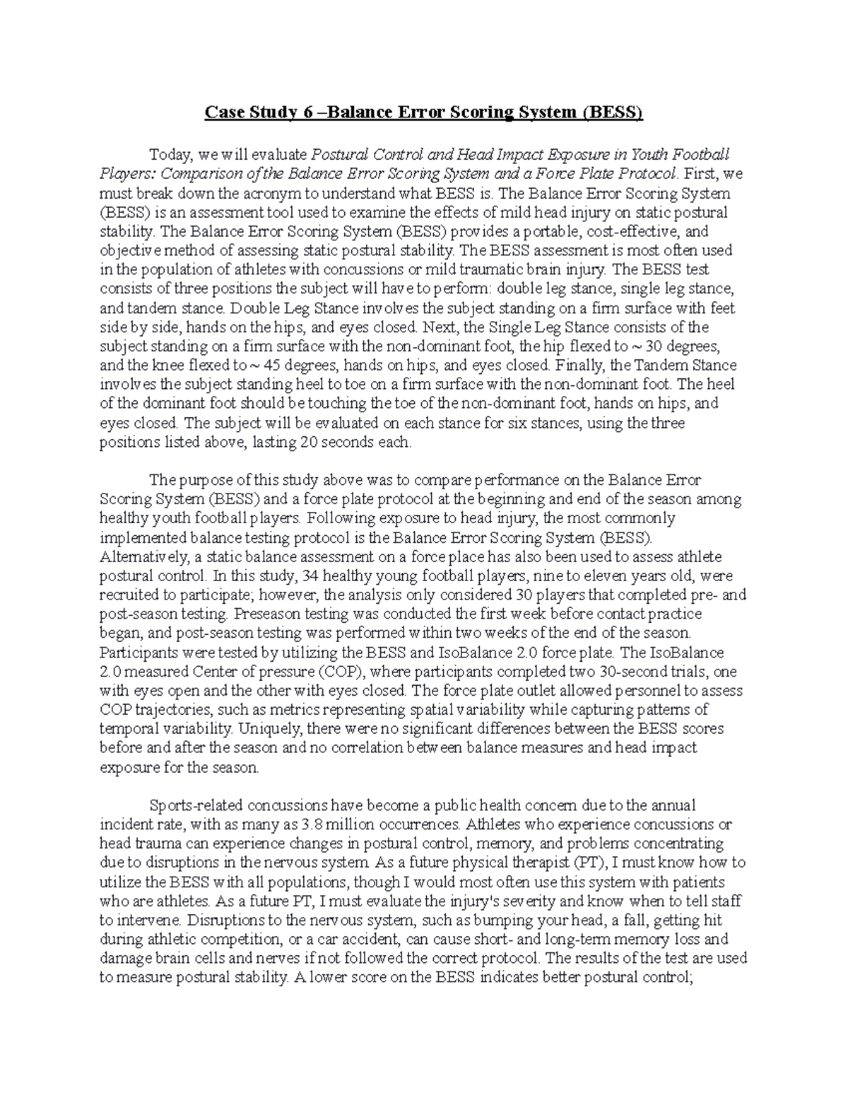 Case Study 6 - BESS - Case Study 6 –Balance Error Scoring System (BESS ...