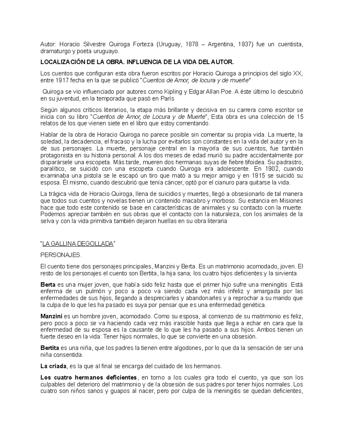 La gallina degollada - Copy - Autor: Horacio Silvestre Quiroga Forteza ...