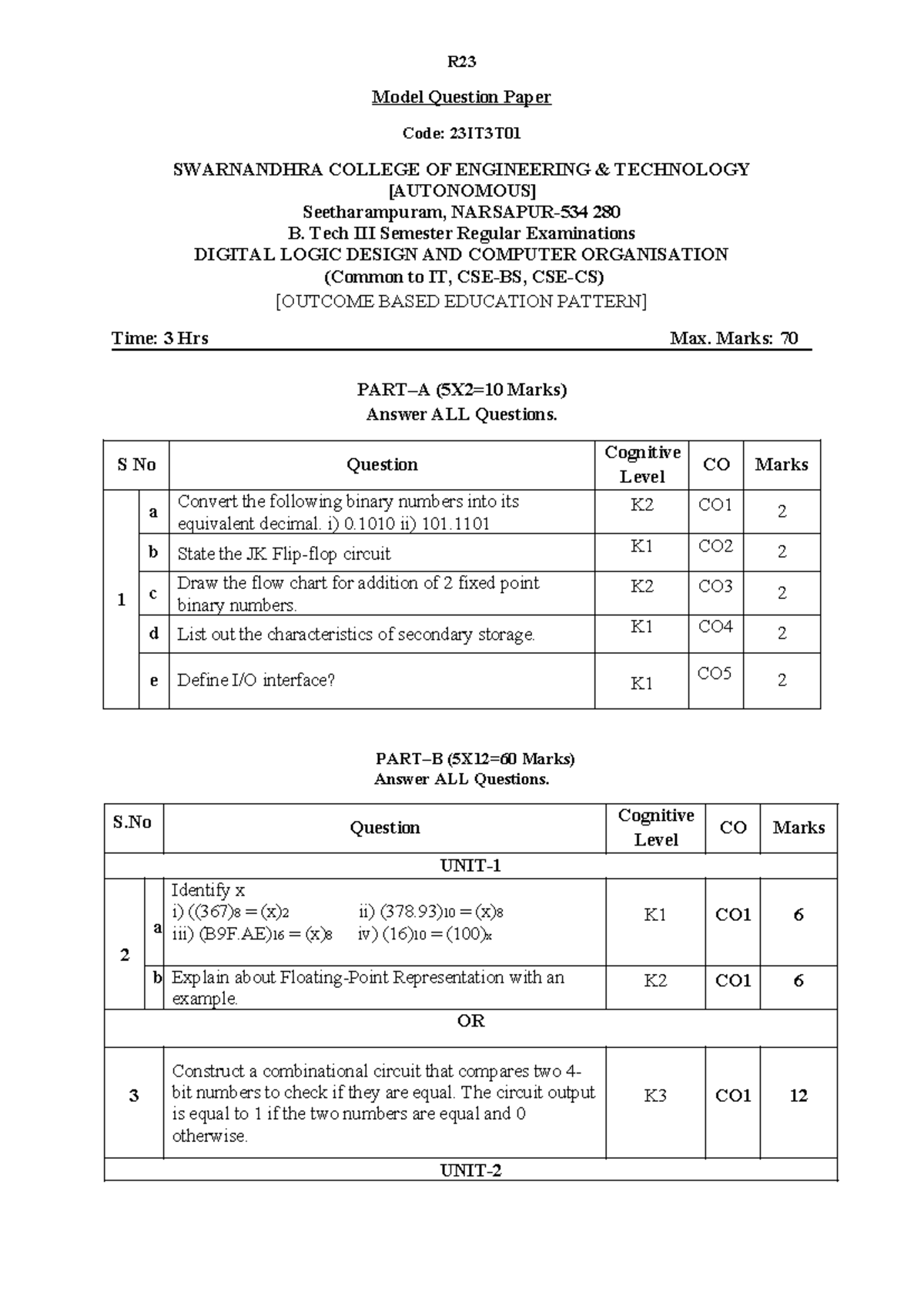 DL&CO III SEM R23 Model Paper - R Model Question Paper Code: 23IT3T SWARNANDHRA COLLEGE OF - Studocu