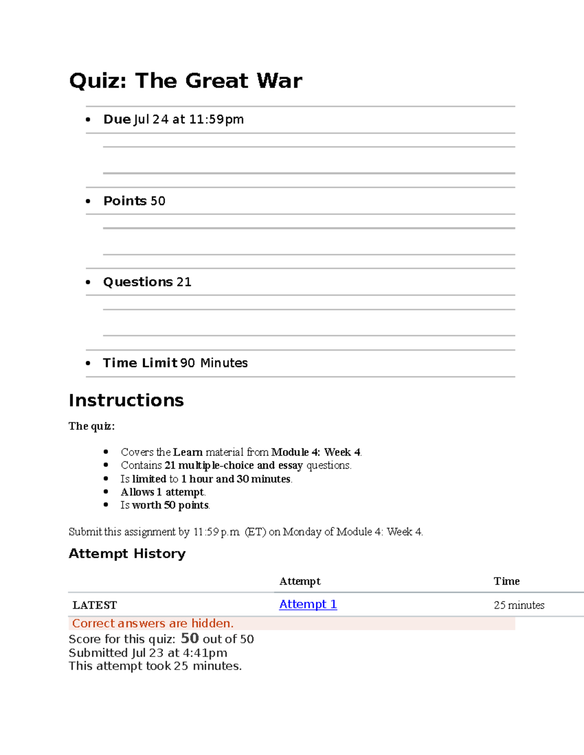 Quiz The Great War - Quiz: The Great War Due Jul 24 at 11:59pm Points ...