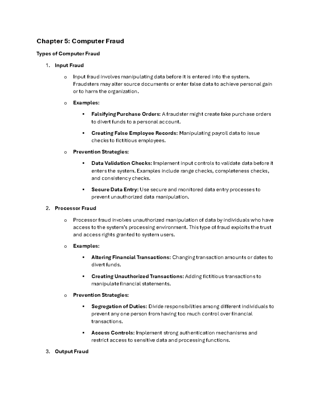 Control Measures- AIS-Summary-Romney - Chapter 5: Computer Fraud Types of Computer Fraud 1 ...