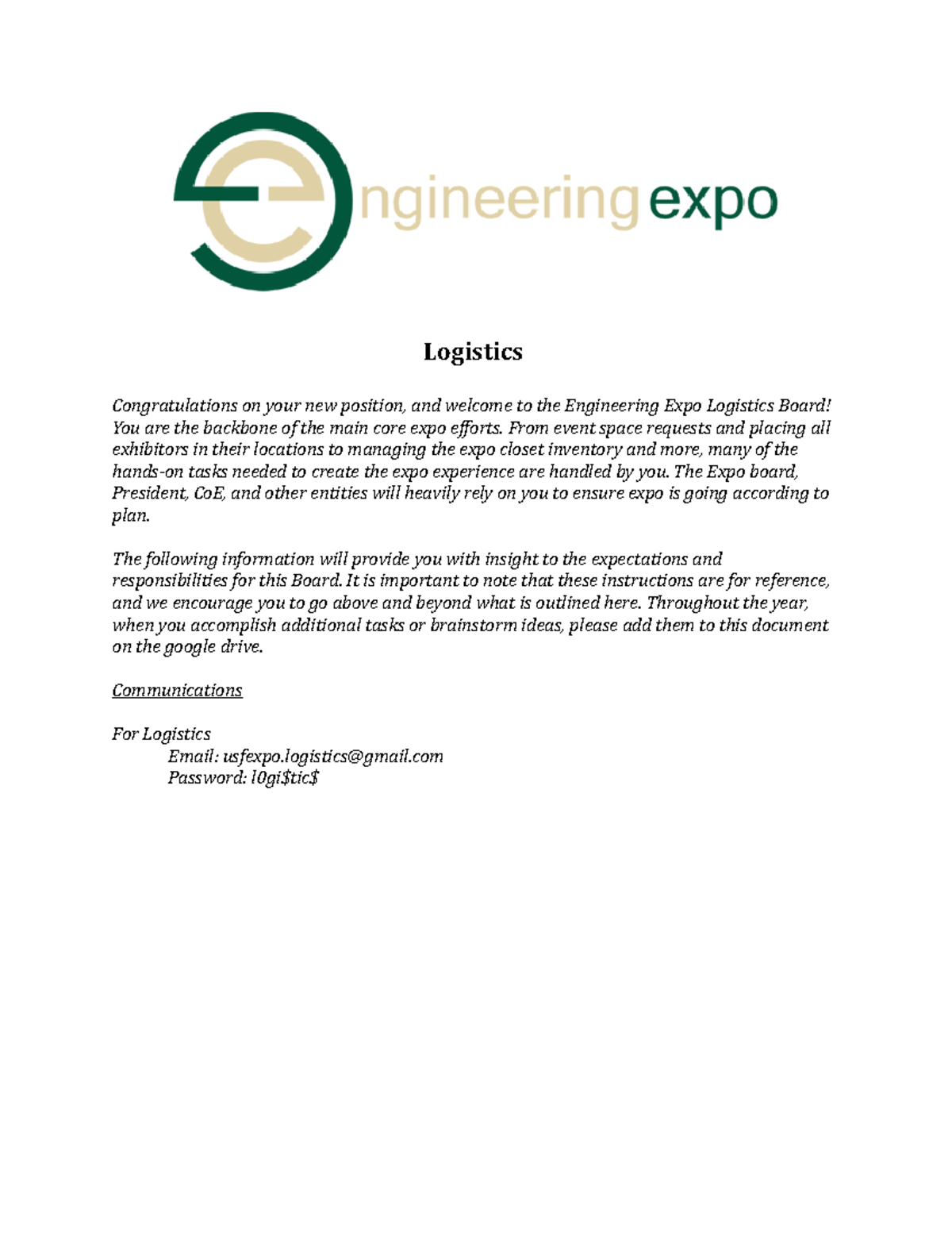 Logistics Position Info - Logistics Congratulations on your new ...