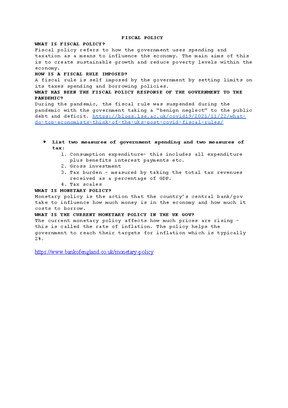 Fiscal policy - notes - FISCAL POLICY WHAT IS FISCAL POLICY? Fiscal ...