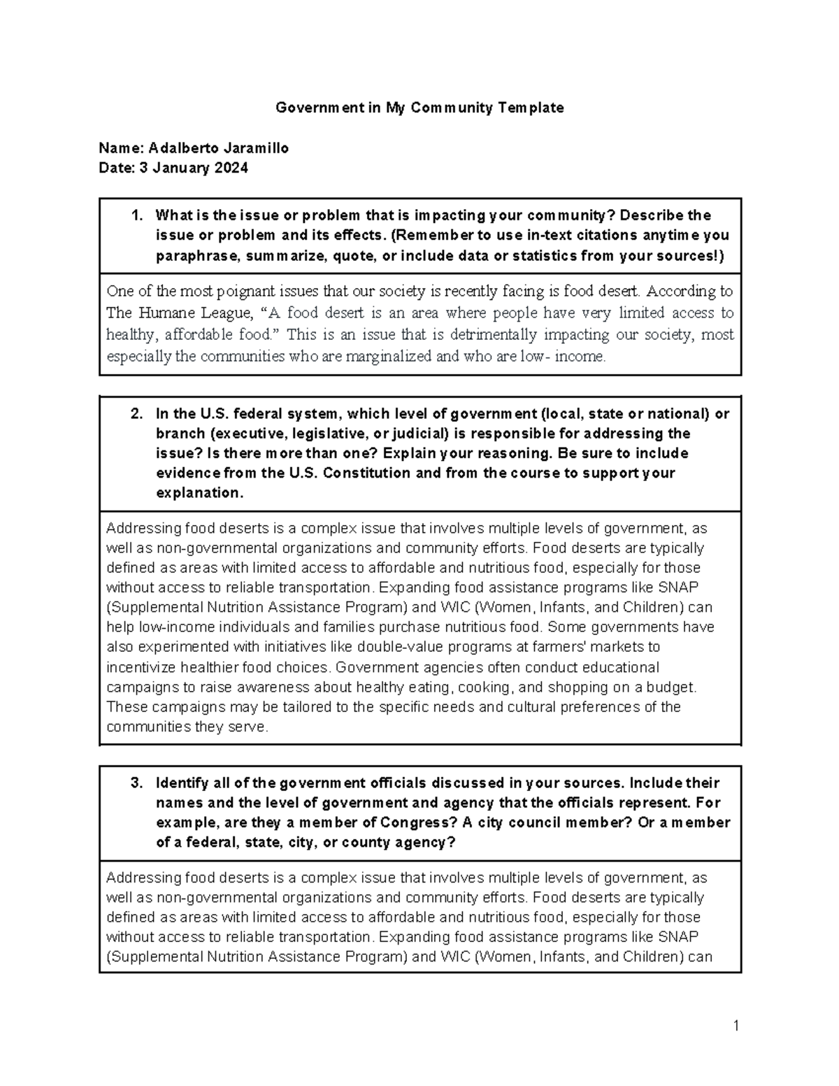 First Touch Stone - Government in My Community Template Name: Adalberto ...