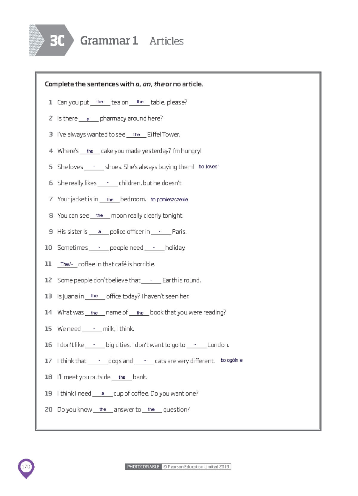 Articles - 3C Grammar 1 Articles 170 PHOTOCOPIABLE © Pearson Education ...