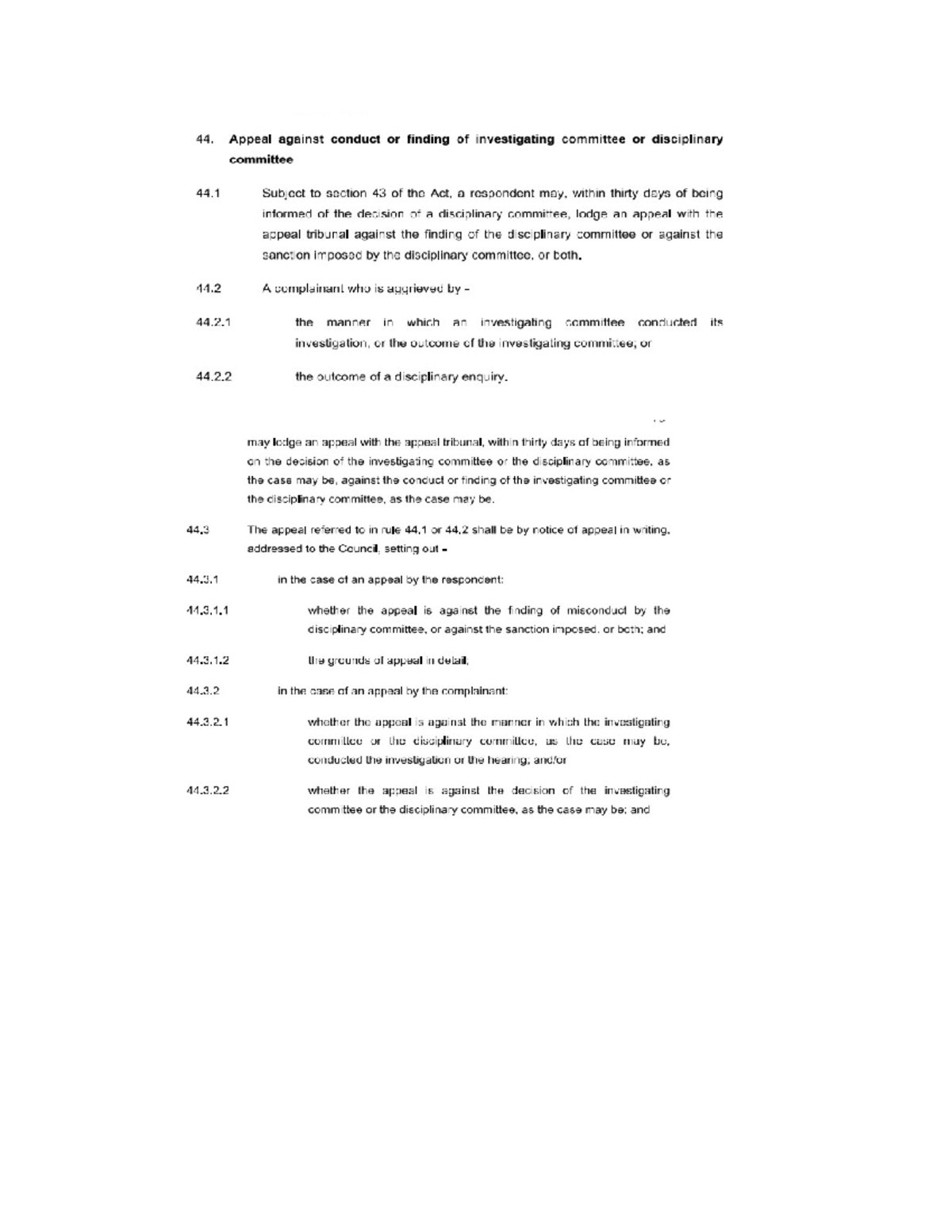LPC Rule 44 - study notes - 44. Appeal against conduct or finding of ...