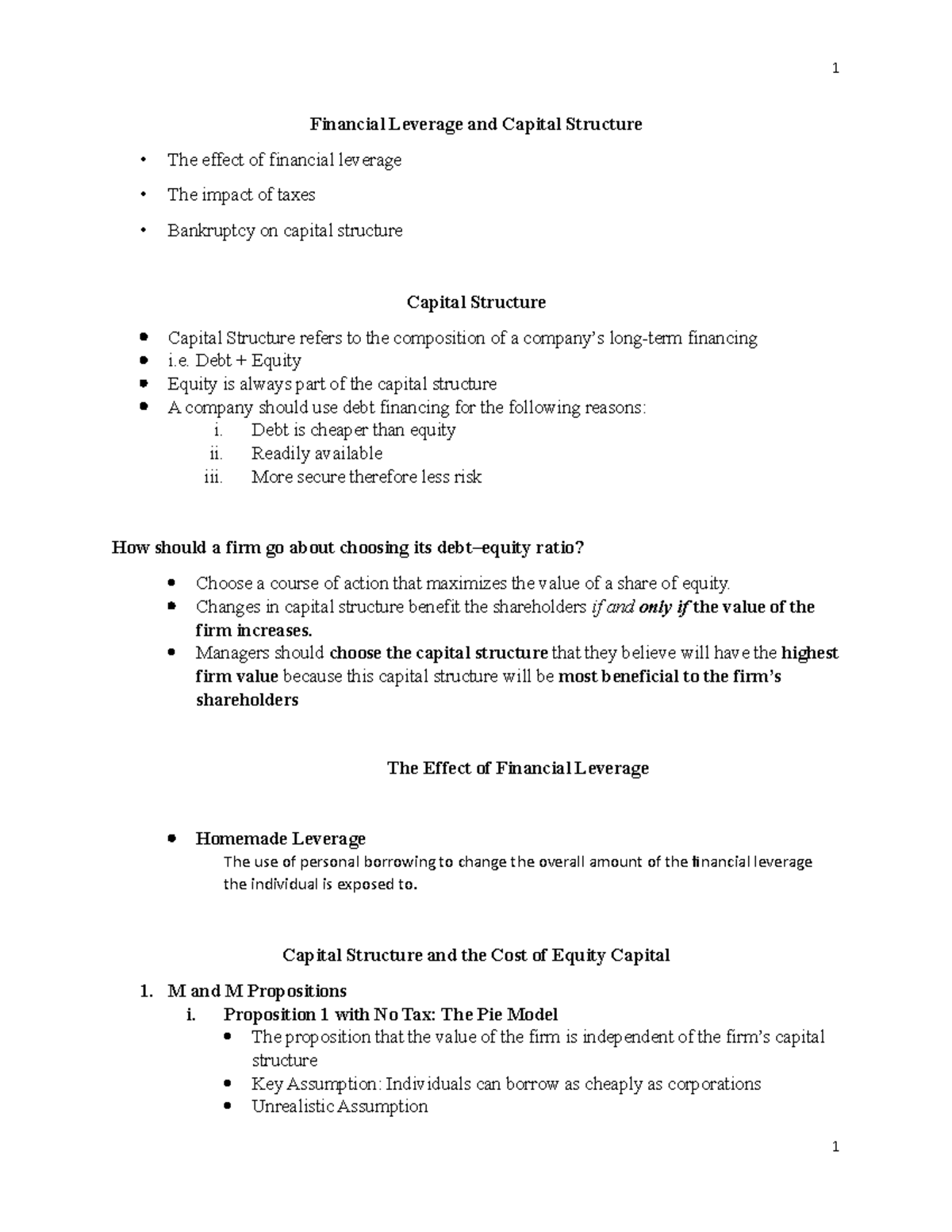 Financial Leverage and Capital Structure - Debt + Equity Equity is ...