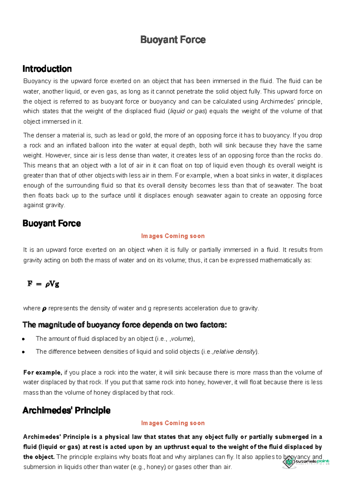 Buoyant Force - Buoyant Force Introduction Buoyancy is the upward force ...
