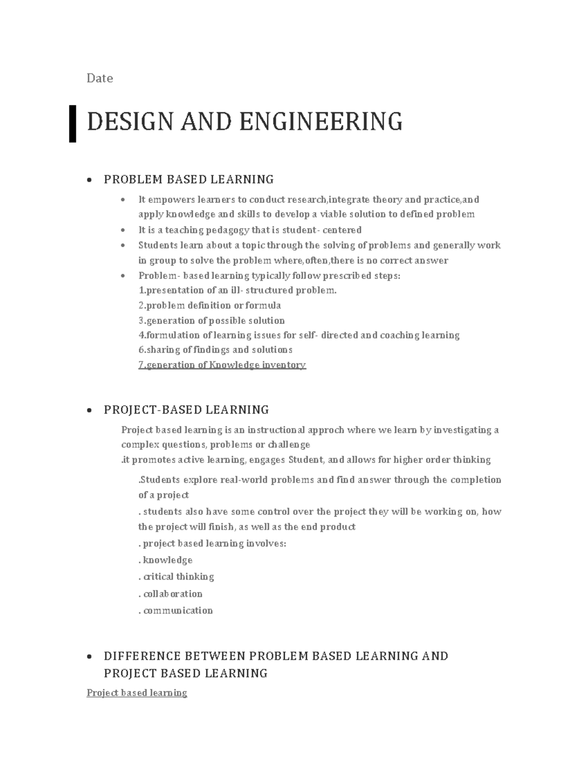 Design and engineering -2 - Date DESIGN AND ENGINEERING P ROBLEM BASED LEARNING It empowers ...