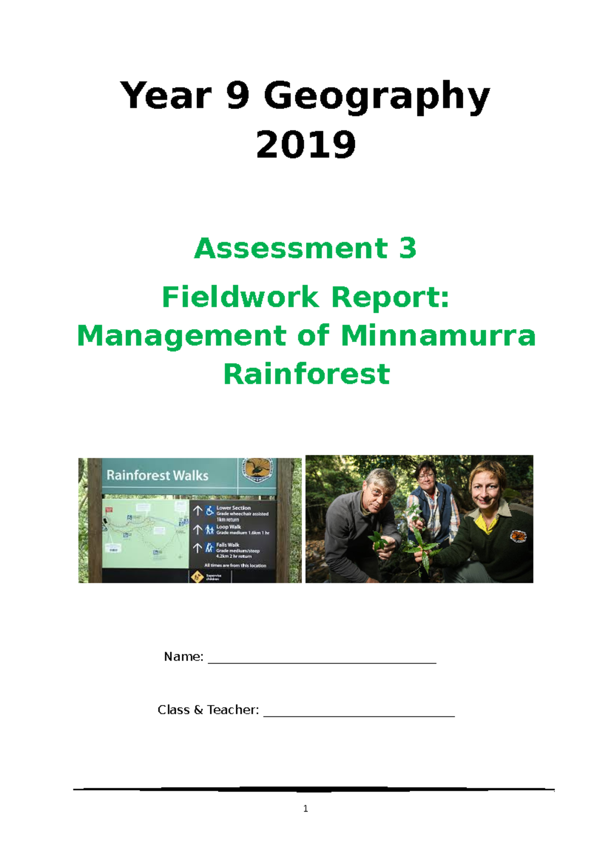 9 Fieldwork Assessment Task 2019 Notification - Year 9 Geography 2019 ...