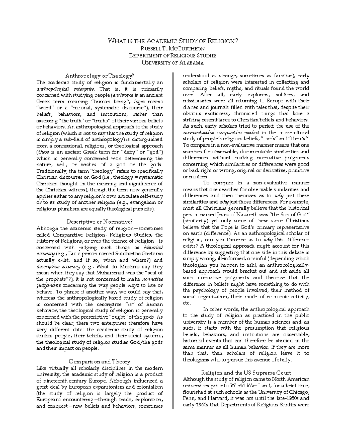 Mc Cutcheon What is the Academic Study of Religion - WHAT IS THE ...