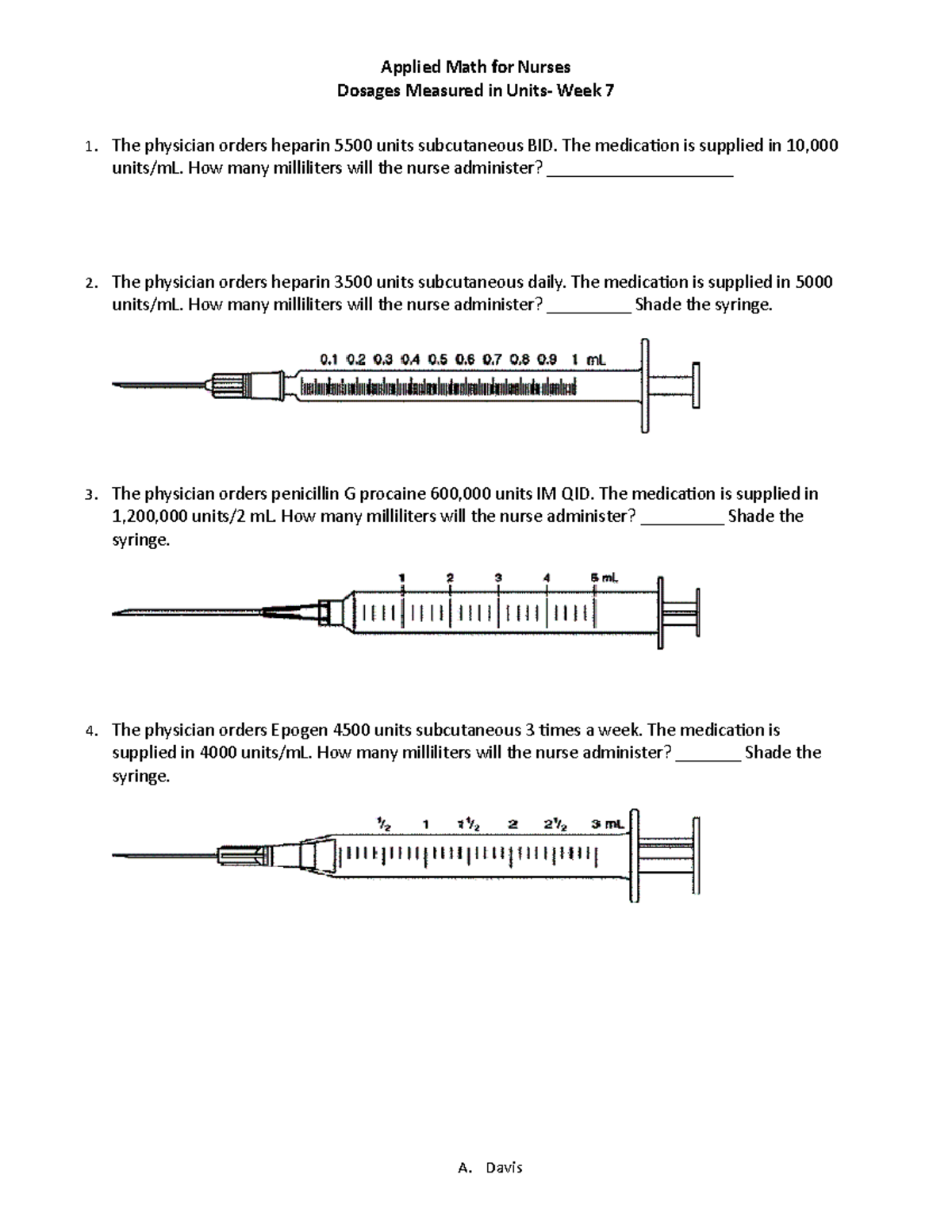 Dosages in Units- Students - Dosages Measured in Units- Week 7 The ...