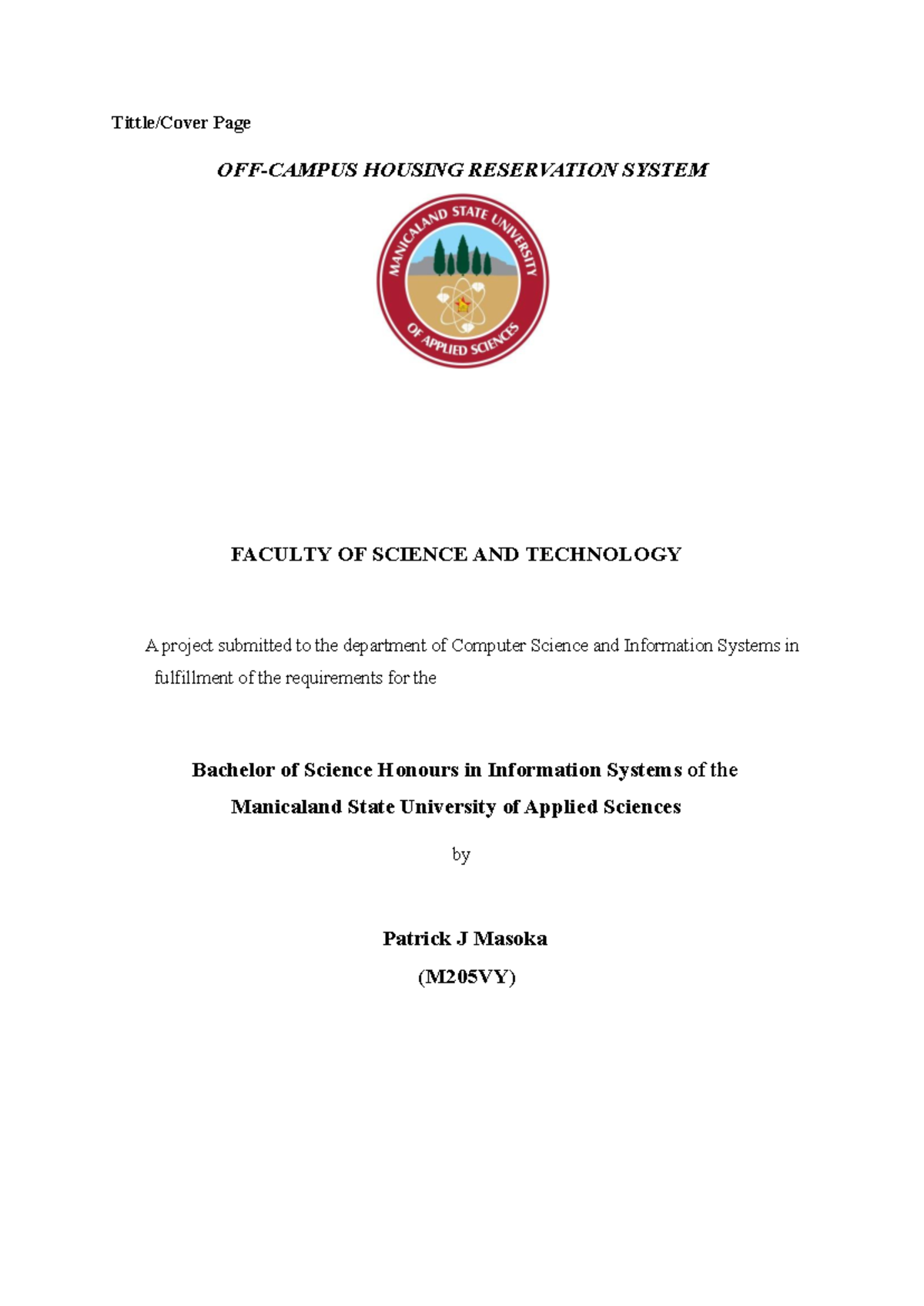 System documation third draft to correct - Tittle/Cover Page OFF-CAMPUS ...