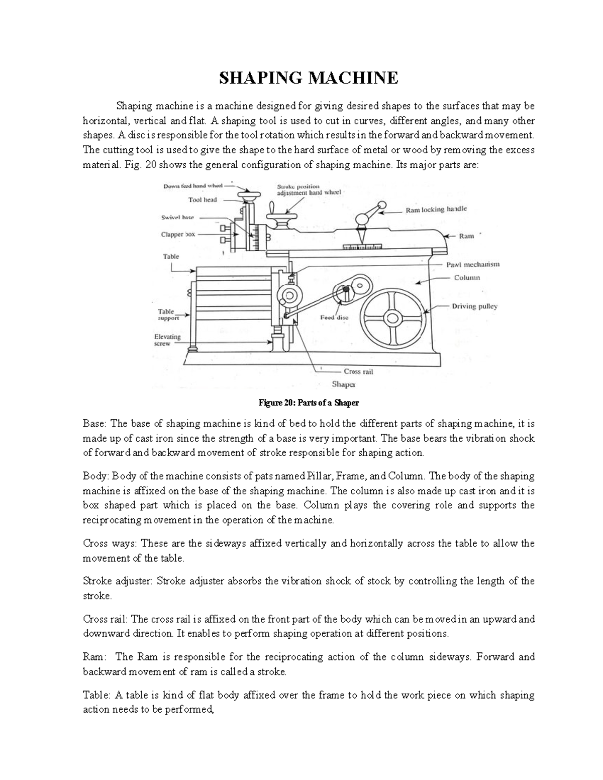 6. Shaping Machine - Information - SHAPING MACHINE Shaping machine is a ...