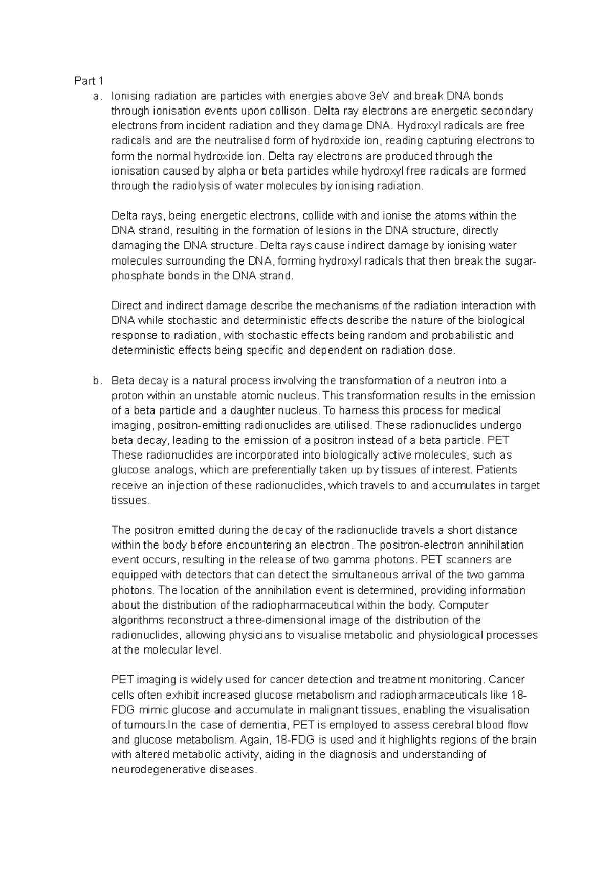 Final CA Assignment - Part 1 a. Ionising radiation are particles with ...