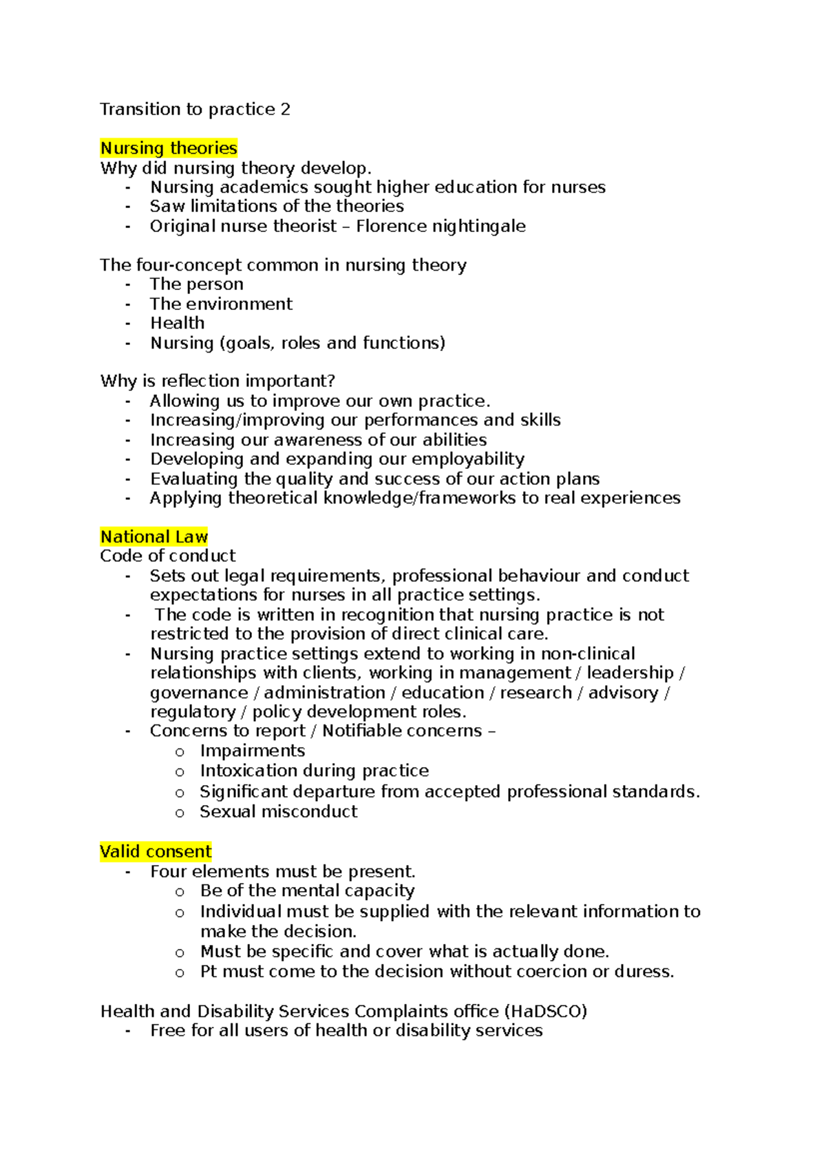 Transition to practice 2 Notes - Transition to practice 2 Nursing ...