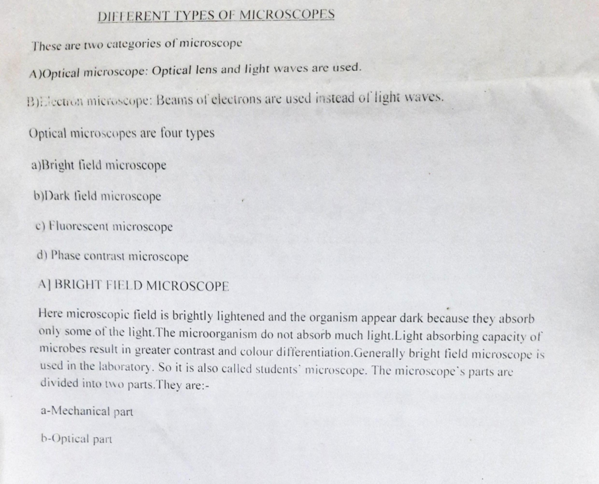 Different Types OF Microscope - General microbiology - Studocu