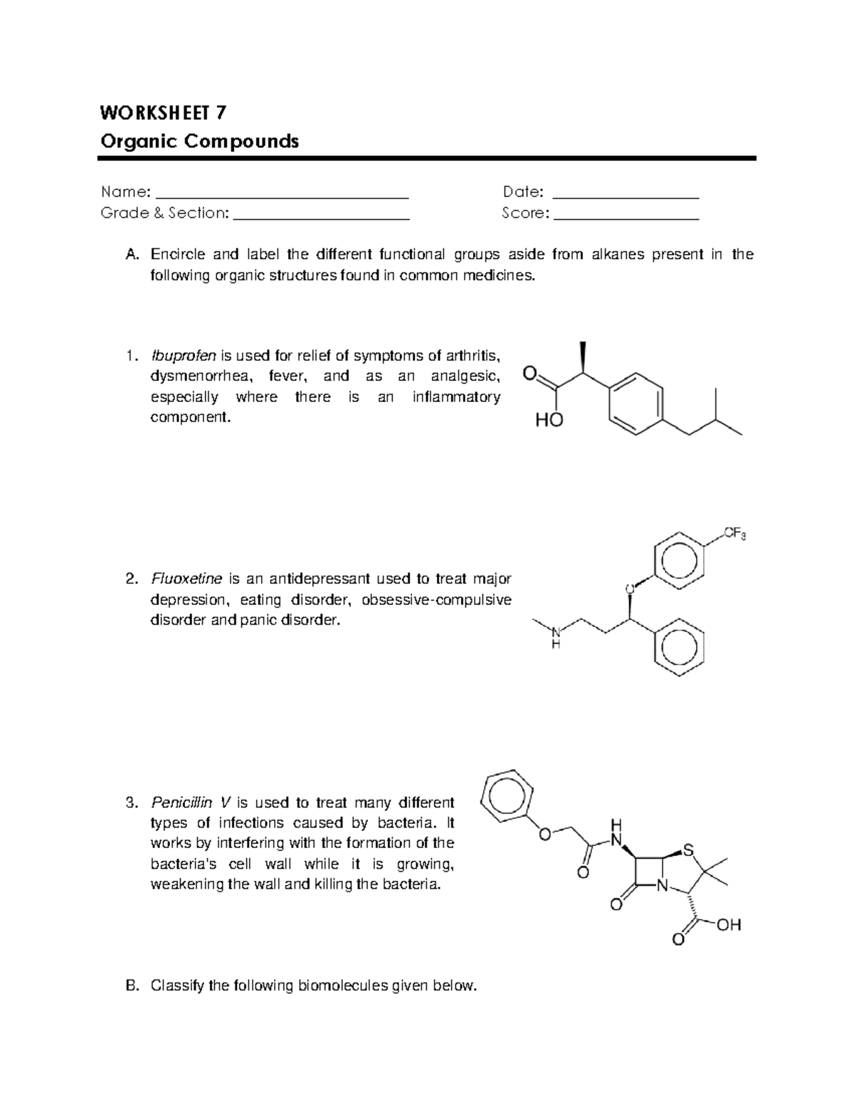 [WW4] Worksheet 7 - WORKSHEET 7 Organic Compounds Name