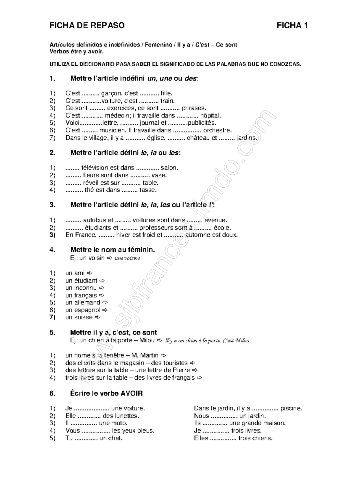 Ficha DE Repaso 1 - zzzzzz - FICHA DE REPASO FICHA 1 Artículos ...