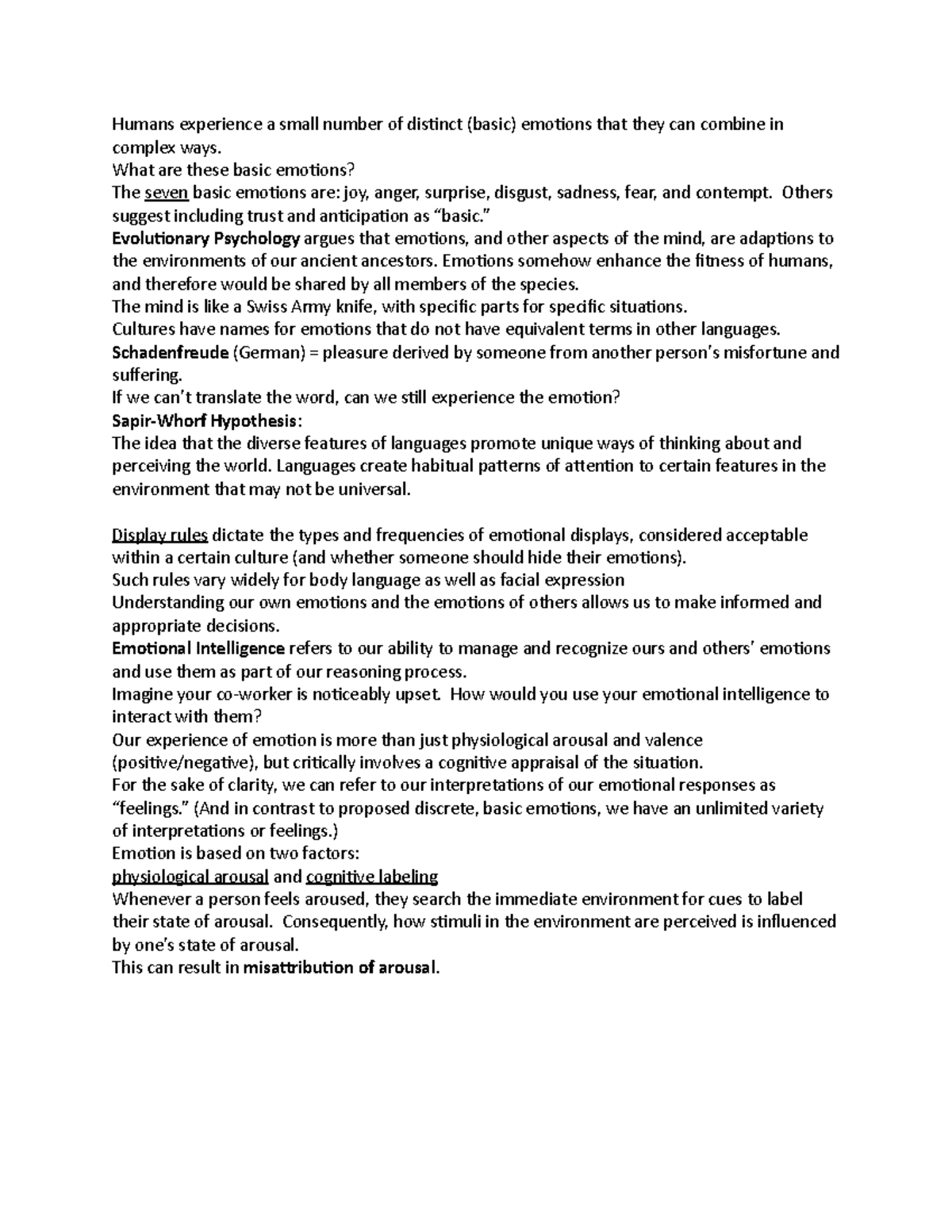 PSY 1 - ELI CHE - Humans experience a small number of distinct (basic ...