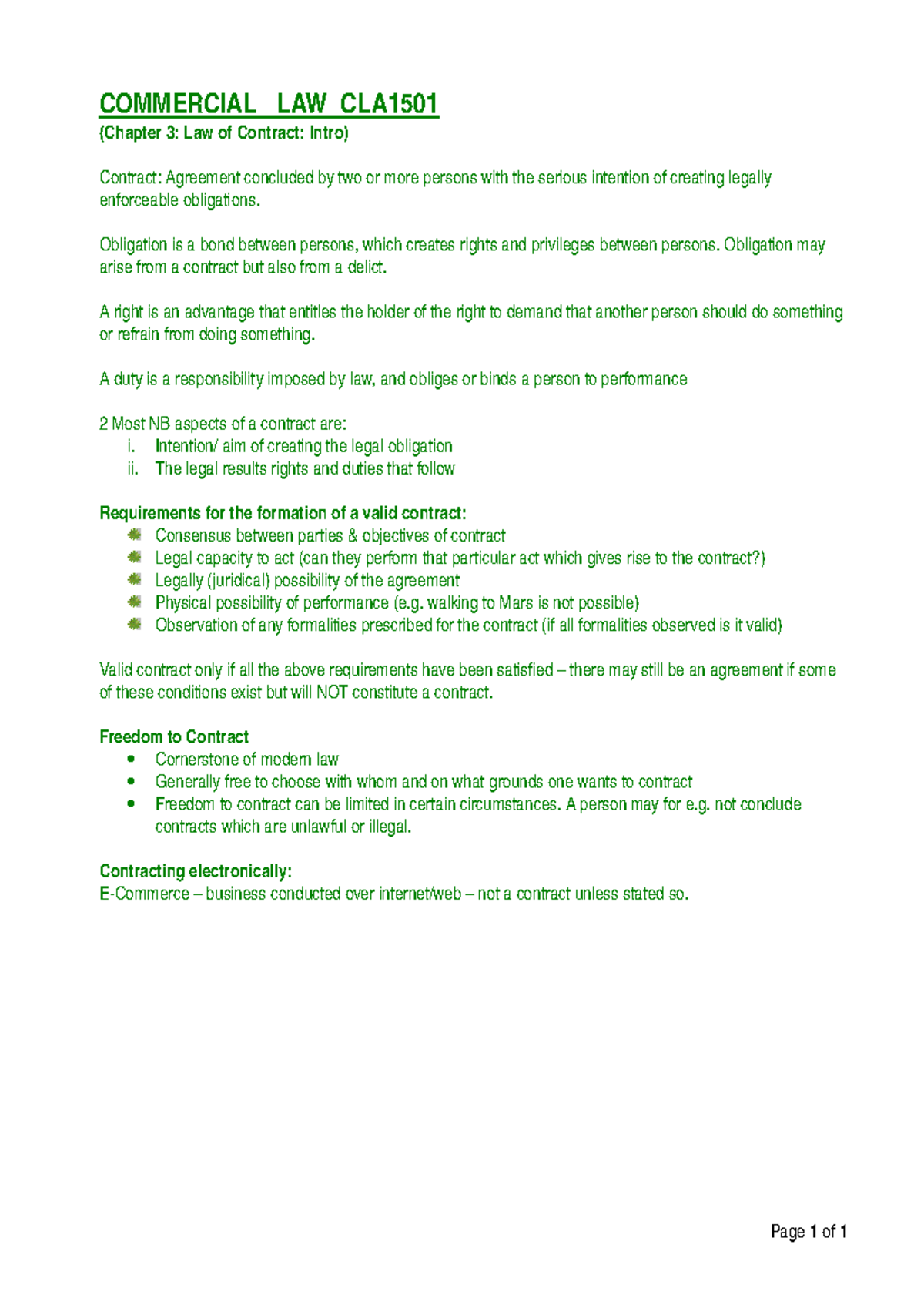 CLA1501 Commercial LAW Summaries Chap 3 - COMMERCIAL LAW CLA (Chapter 3 ...
