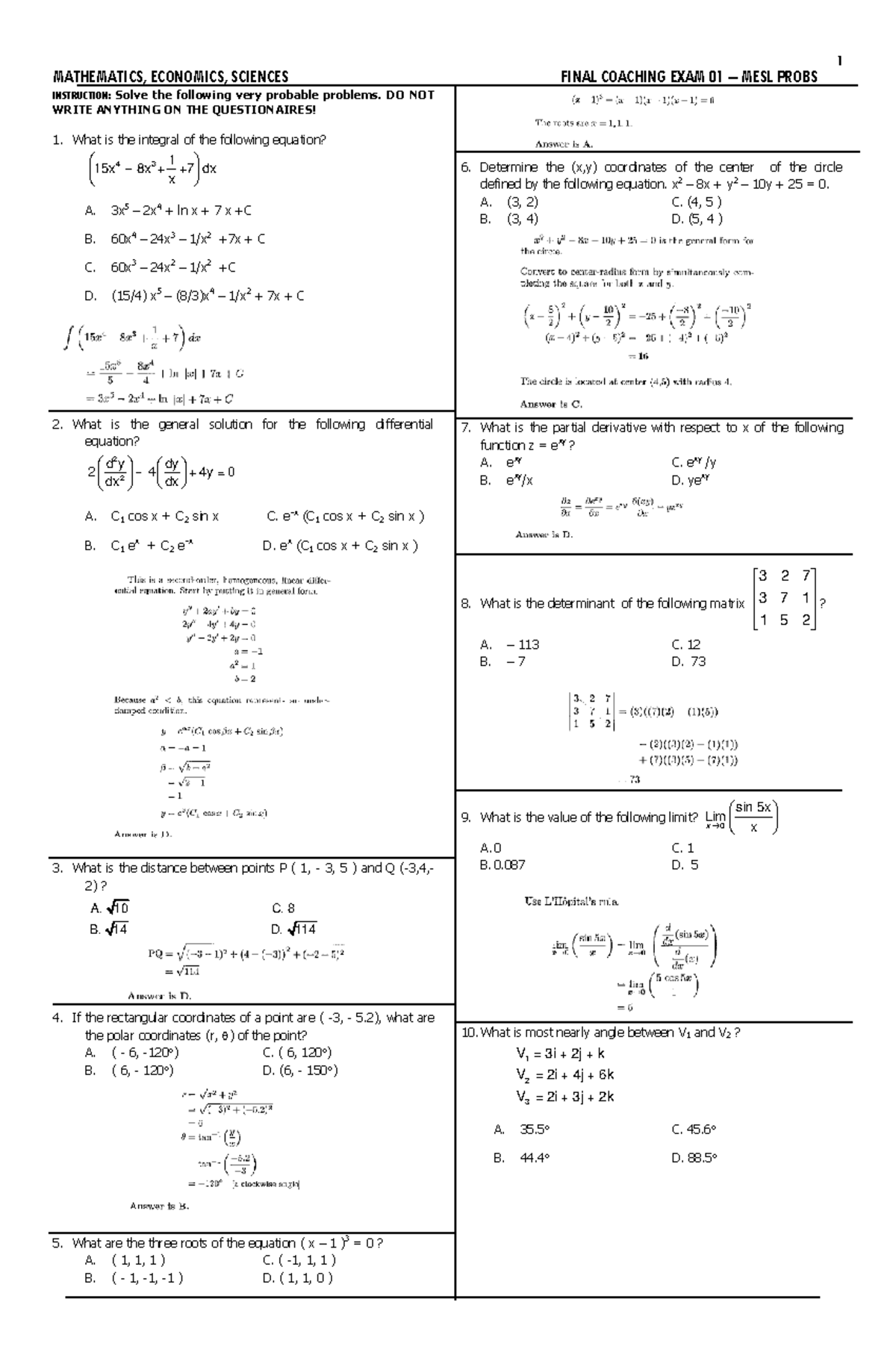 MESL 1 Final Coaching Solution - MATHEMATICS, ECONOMICS, SCIENCES FINAL COACHING EXAM 01 – MESL ...