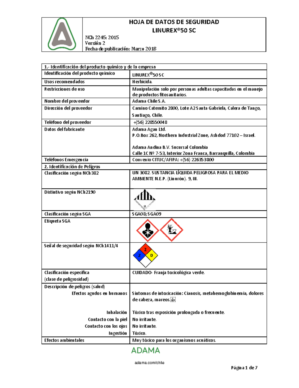8. Linuron Linurex 50 - FICHA TECNICA - LINUREXÆ50 SC NCh 2245: 2015 ...