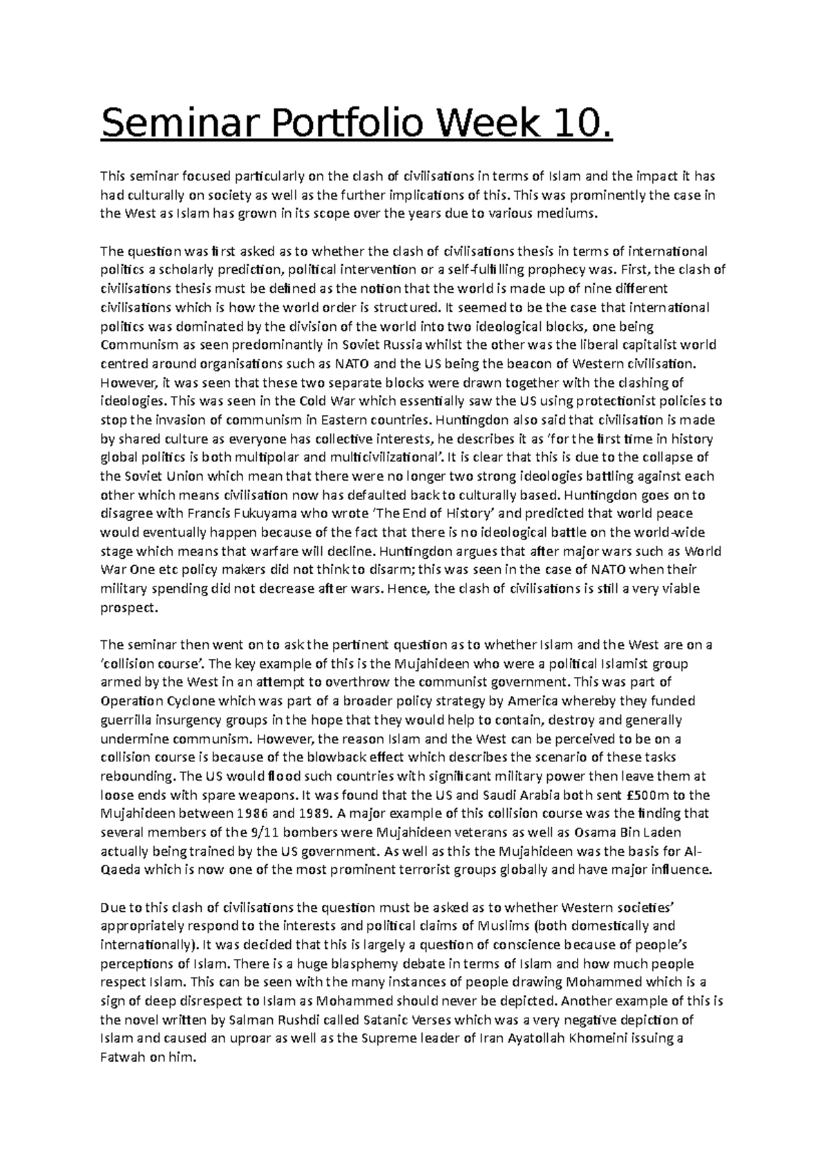 Seminar Portfolio Week 10 - This seminar focused particularly on the ...