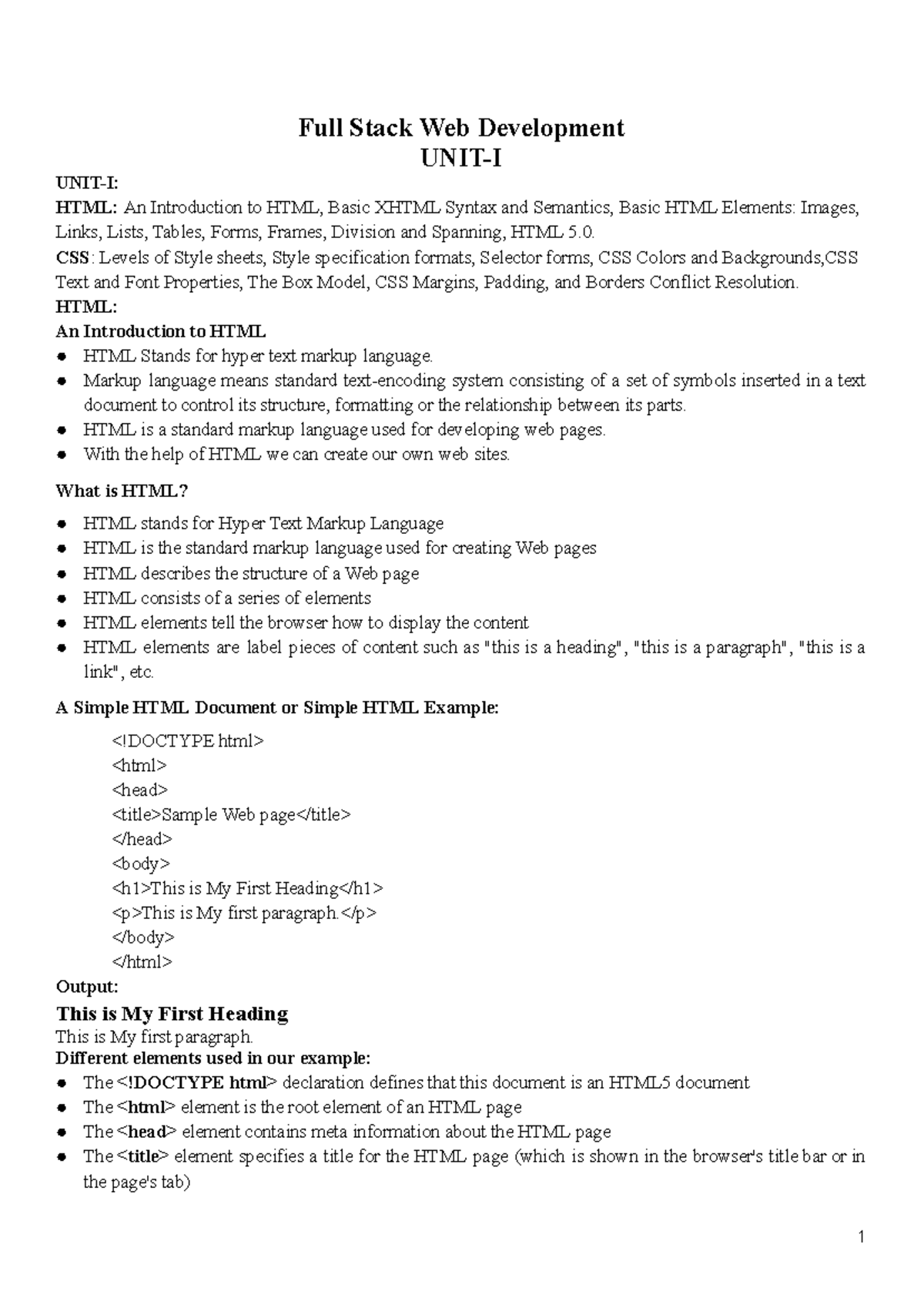 FSWD UNIT-I - good notes - Full Stack Web Development UNIT-I UNIT-I ...