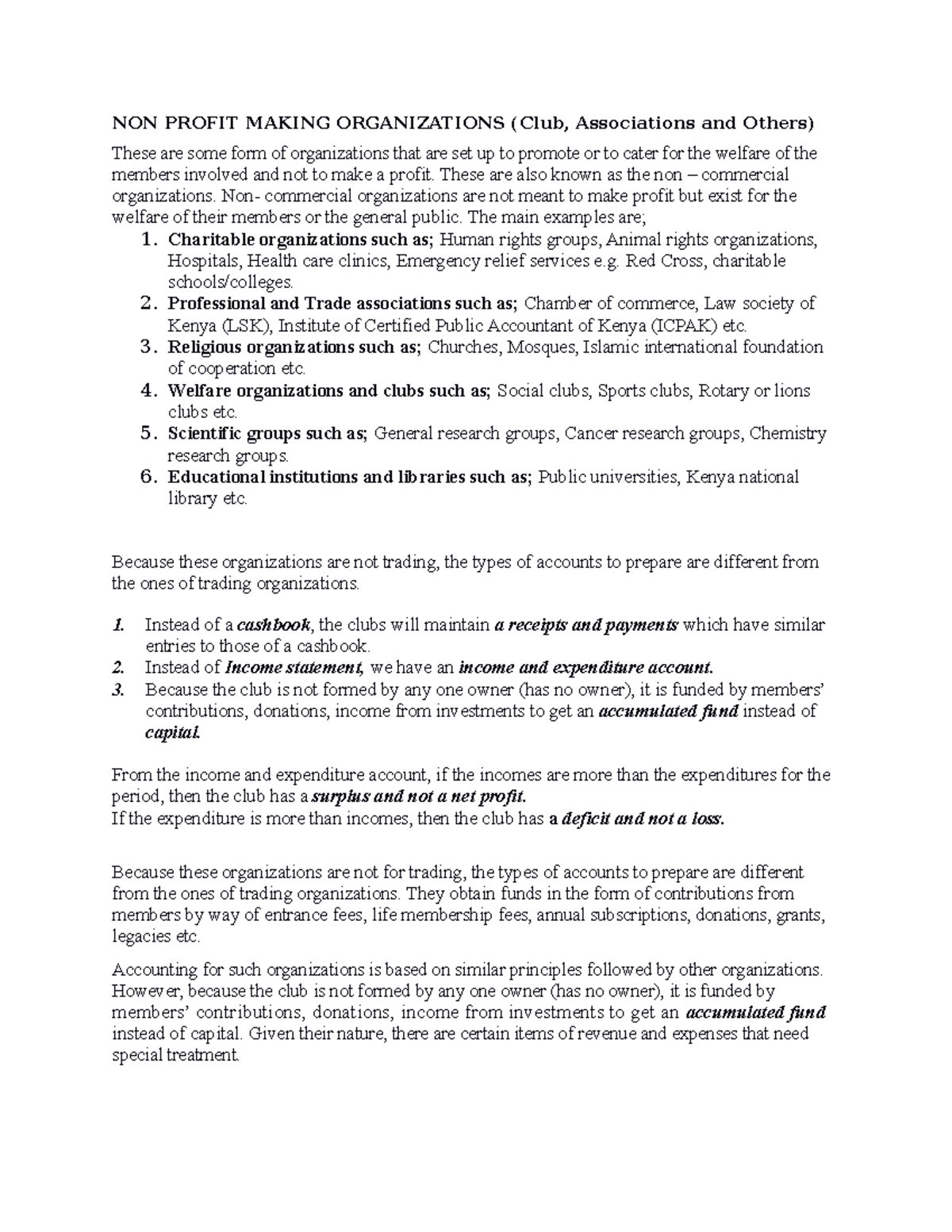 NON Profit Making Organizations - NON PROFIT MAKING ORGANIZATIONS (Club ...