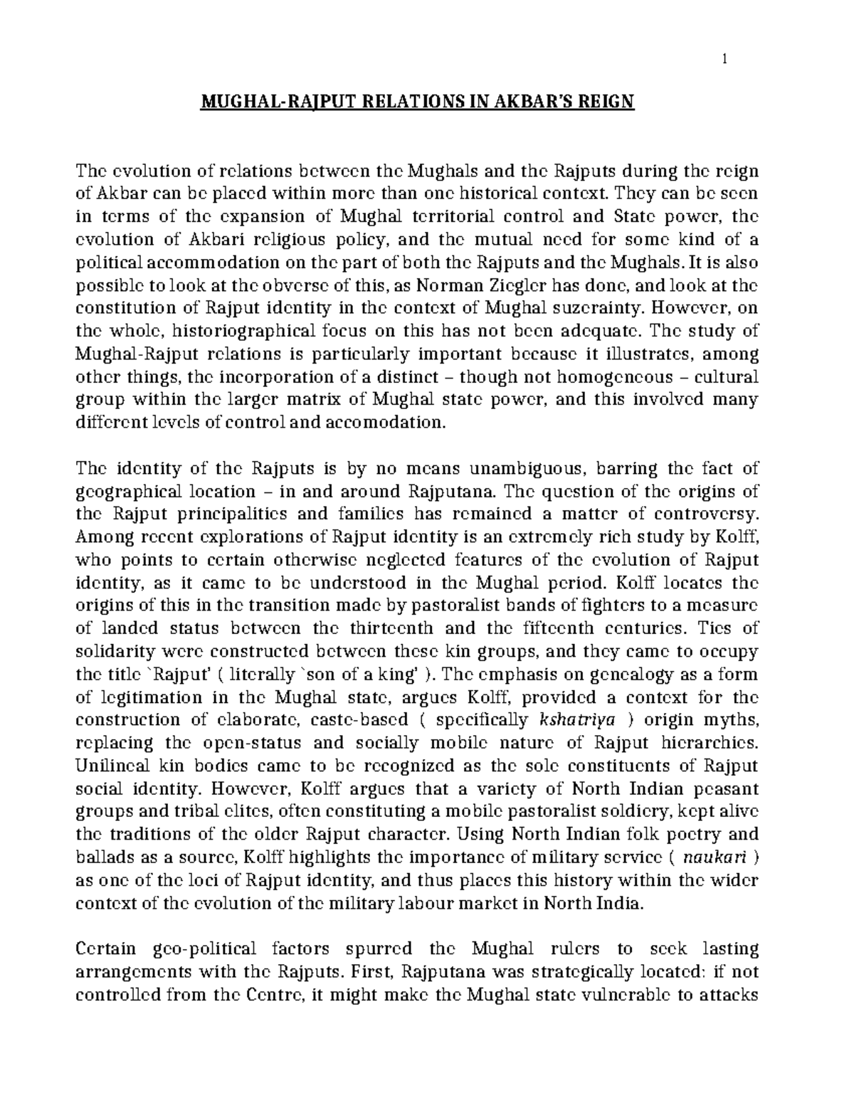 Akbar-Rajput relation - MUGHAL-RAJPUT RELATIONS IN AKBAR’S REIGN The ...