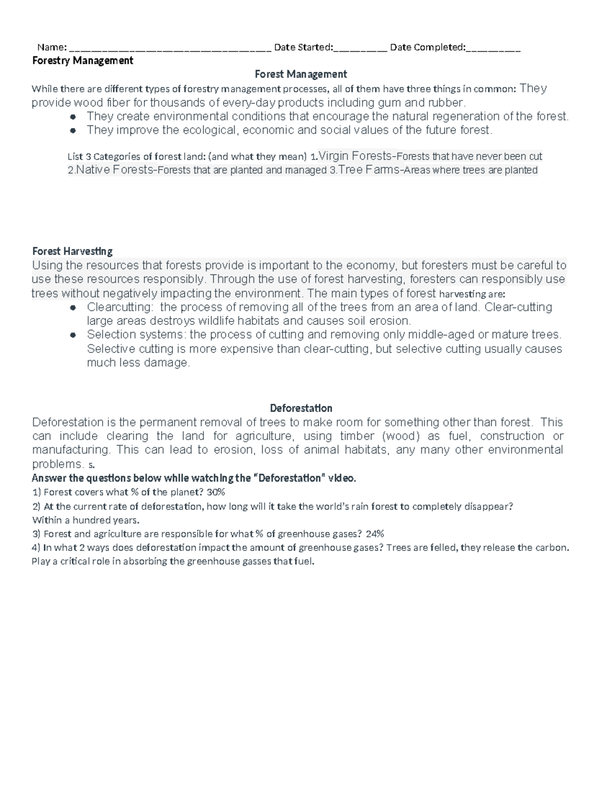 EV4.b Forestry Management - Student Notes - Name ...