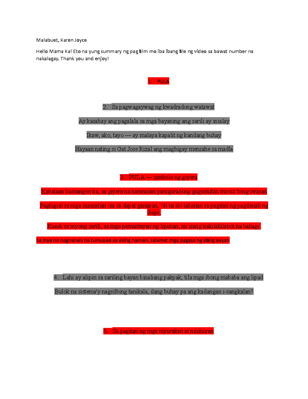 Note Karen - Grade: A - Malabuet, Karen Joyce Hello Mama Ka! Eto na ...