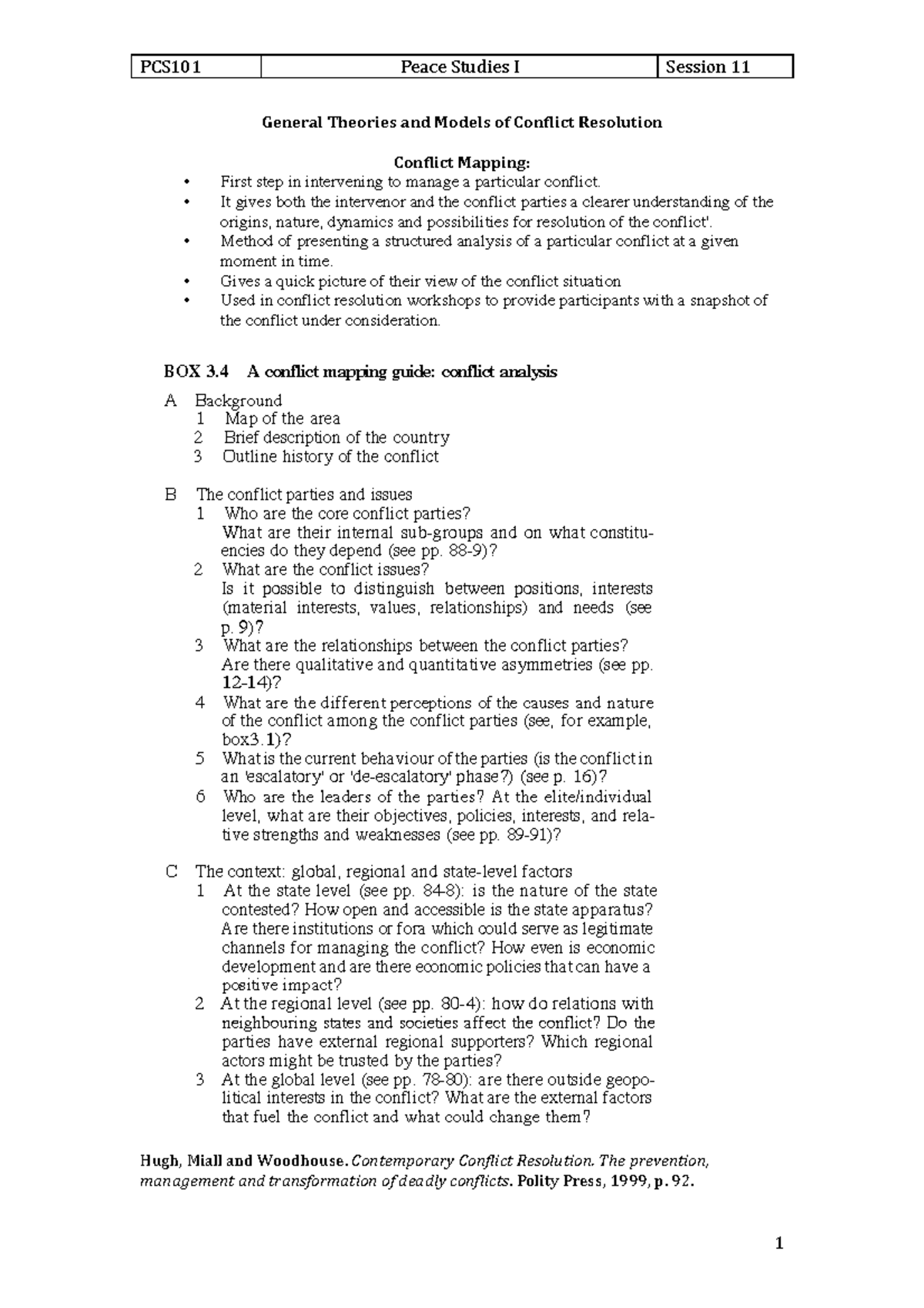Handout 11 - Conflict Mapping - Handout - PCS101 Peace Studies I ...