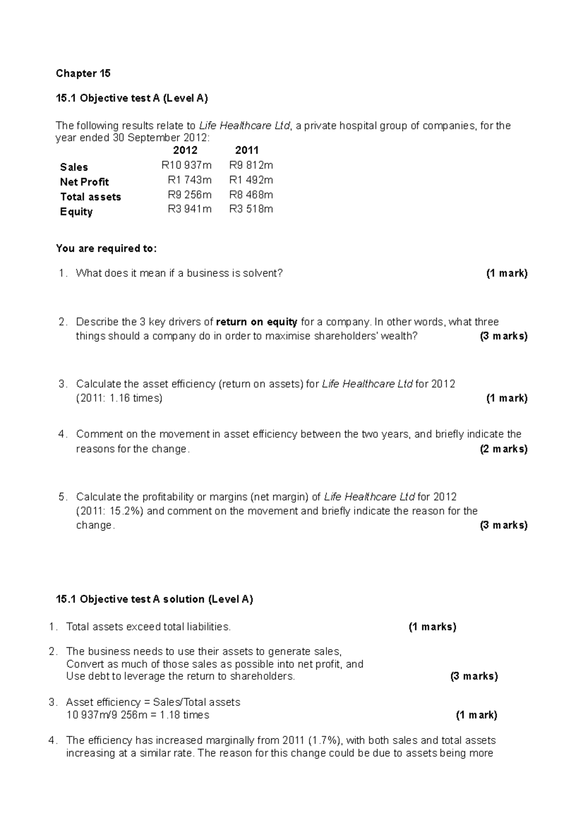 Chapter 15 Students activities - Chapter 15 15 Objective test A (Level ...